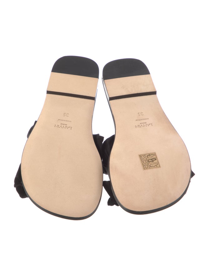 Lanvin Suede Ruffle Embellishment Slides - Black Sandals, Shoes ...