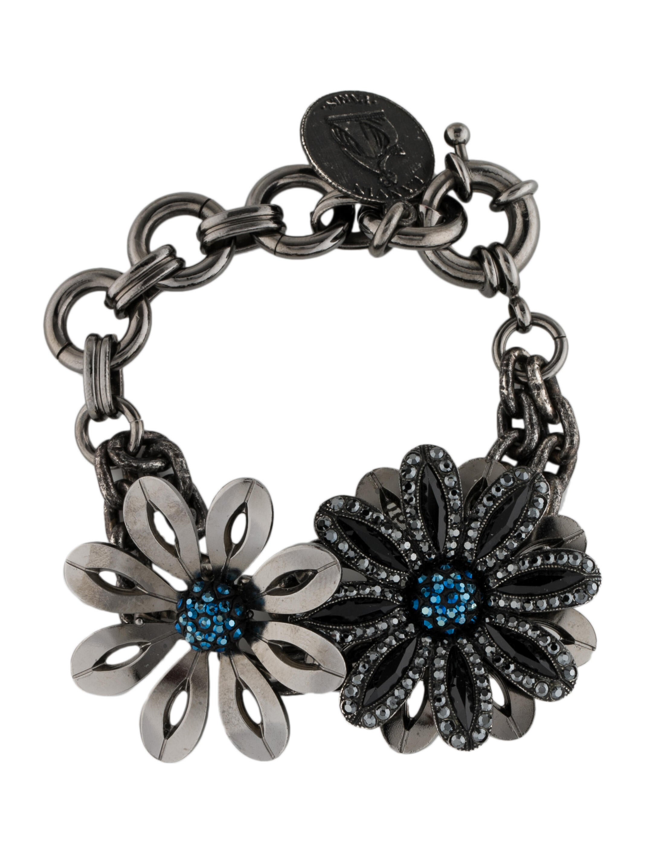 Lanvin Crystal Flower Bracelet - Gunmetal Charm, Bracelets - LAN190784 ...