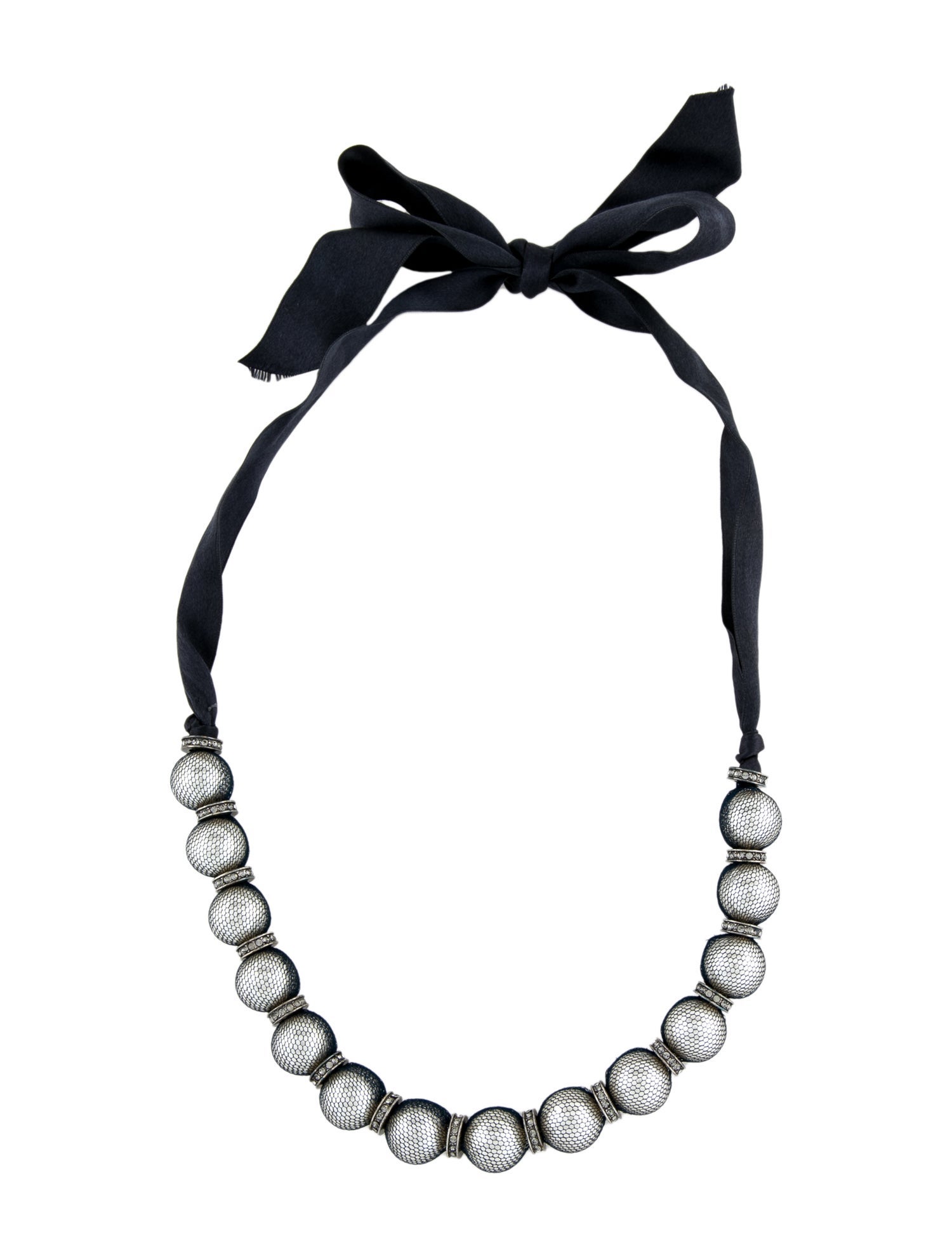 Lanvin Mesh Covered Faux Pearl, Crystal Bead & Silk Ribbon Collar ...