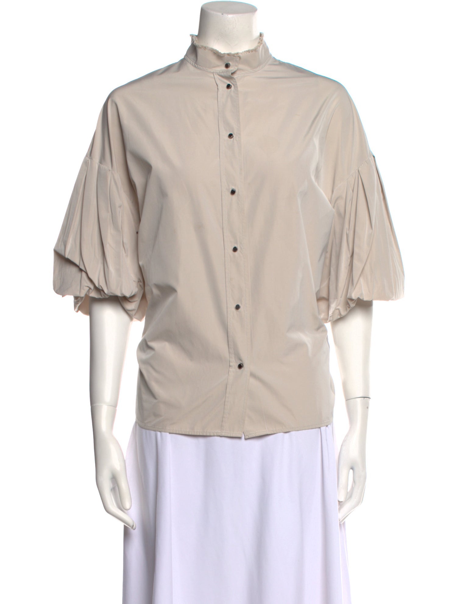 Lanvin Mock Neck Three-Quarter Sleeve Button-Up Top - Neutrals Tops ...