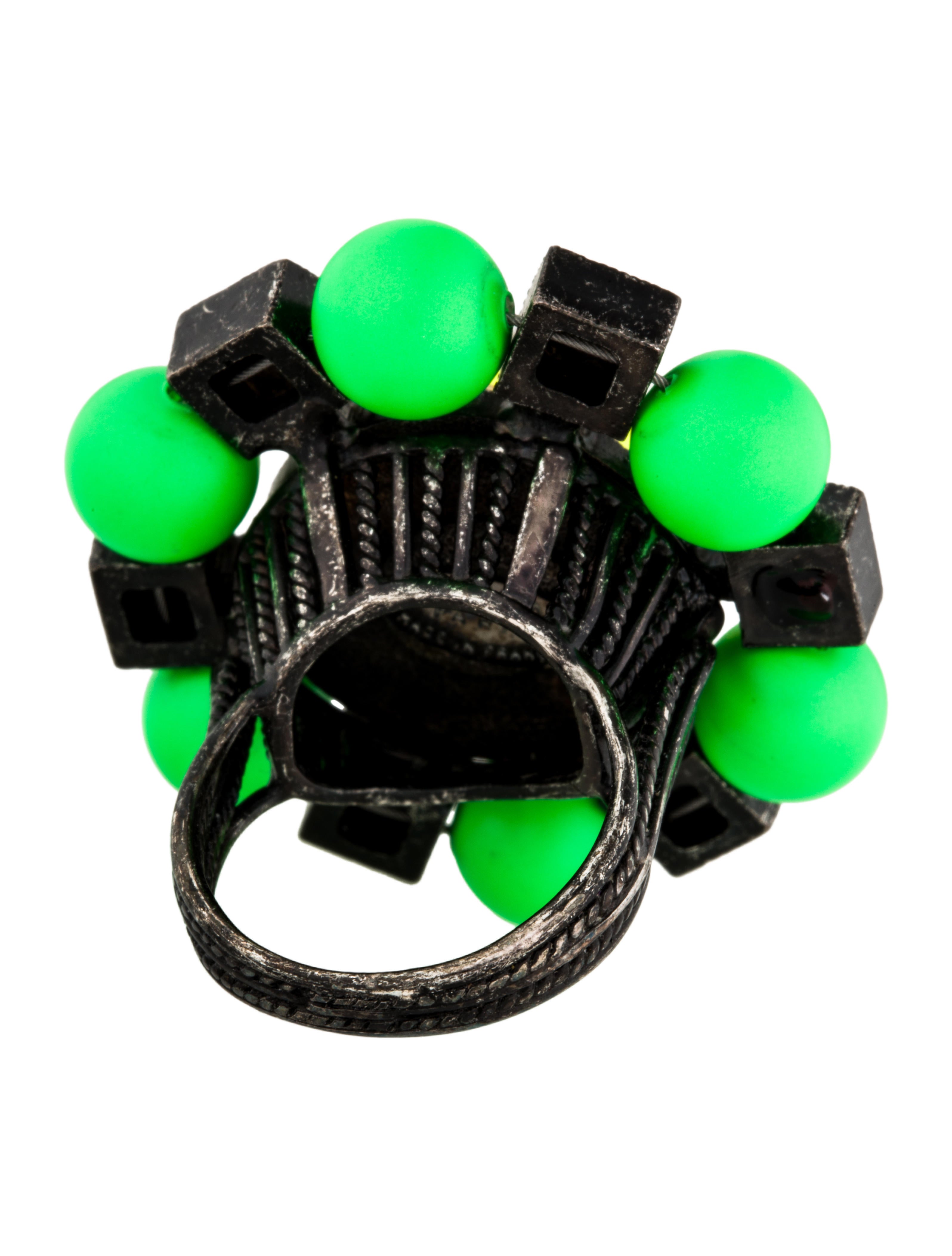 Lanvin Neon Bead & Crystal Cocktail Ring - Rings - LAN60929 | The RealReal
