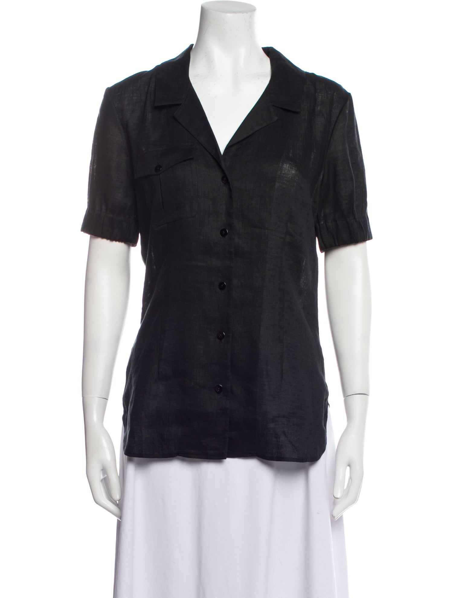 La Perla Linen Short Sleeve Button-Up Top - Black Tops, Clothing ...