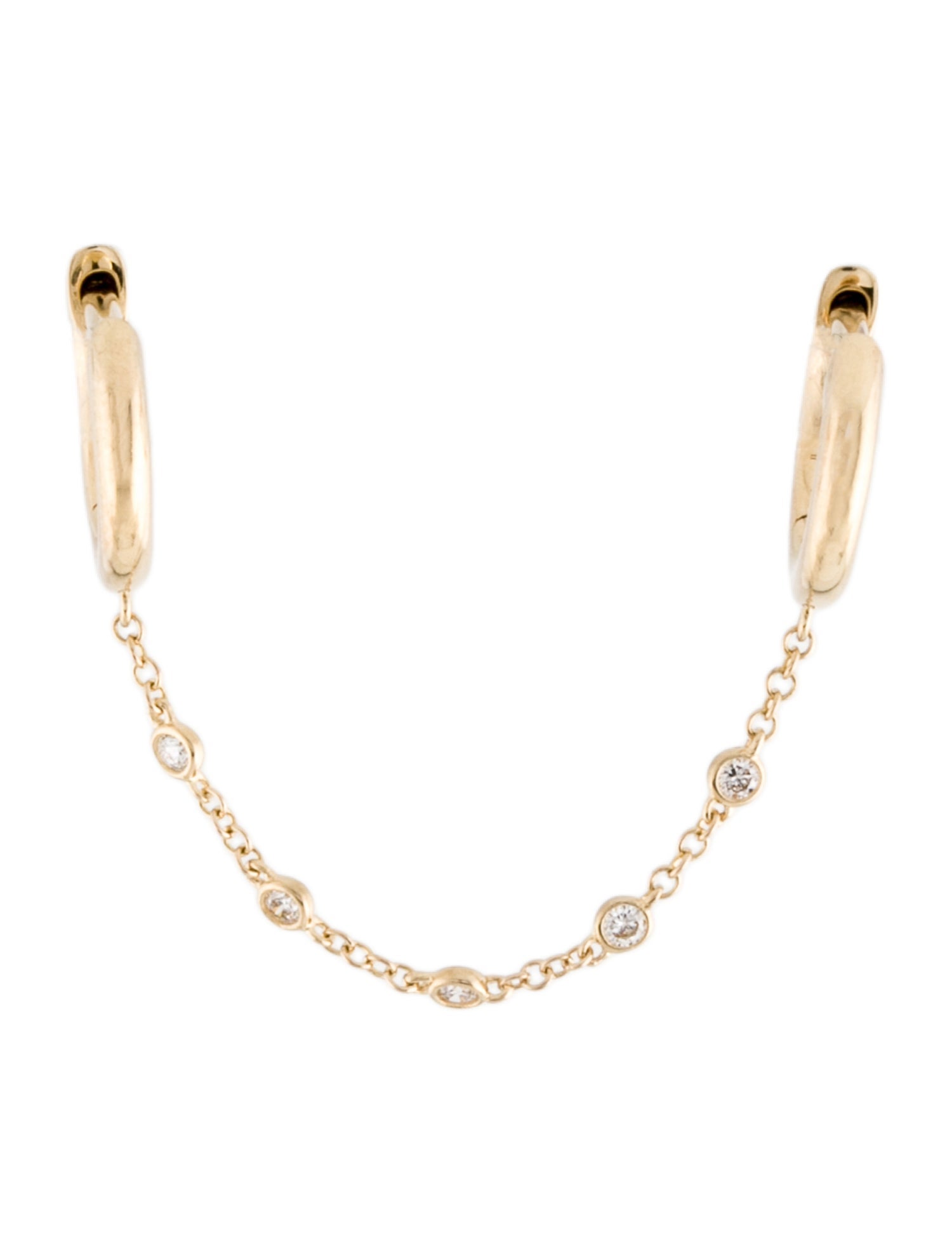 The Last Line 14K Diamond Chain Connected Slim Single Hoop Earring ...