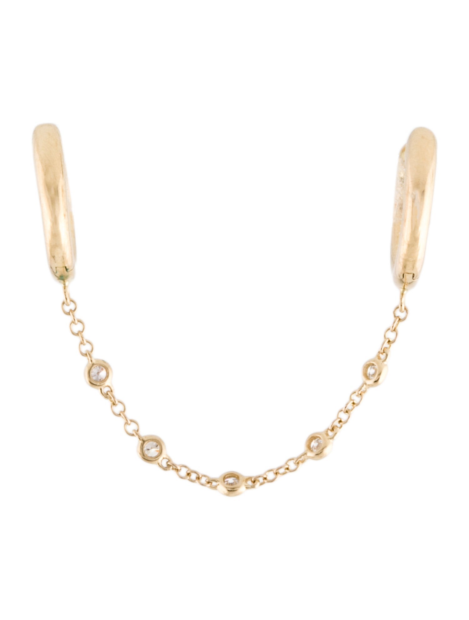 The Last Line 14K Diamond Chain Connected Slim Single Hoop Earring ...