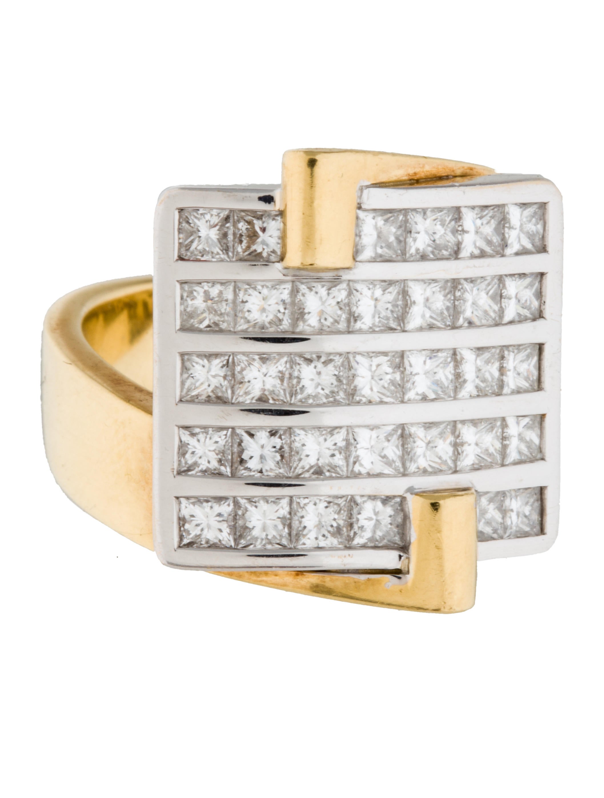 Luca Carati Two Tone Princess Cut Diamond Ring - 18K Yellow Gold ...