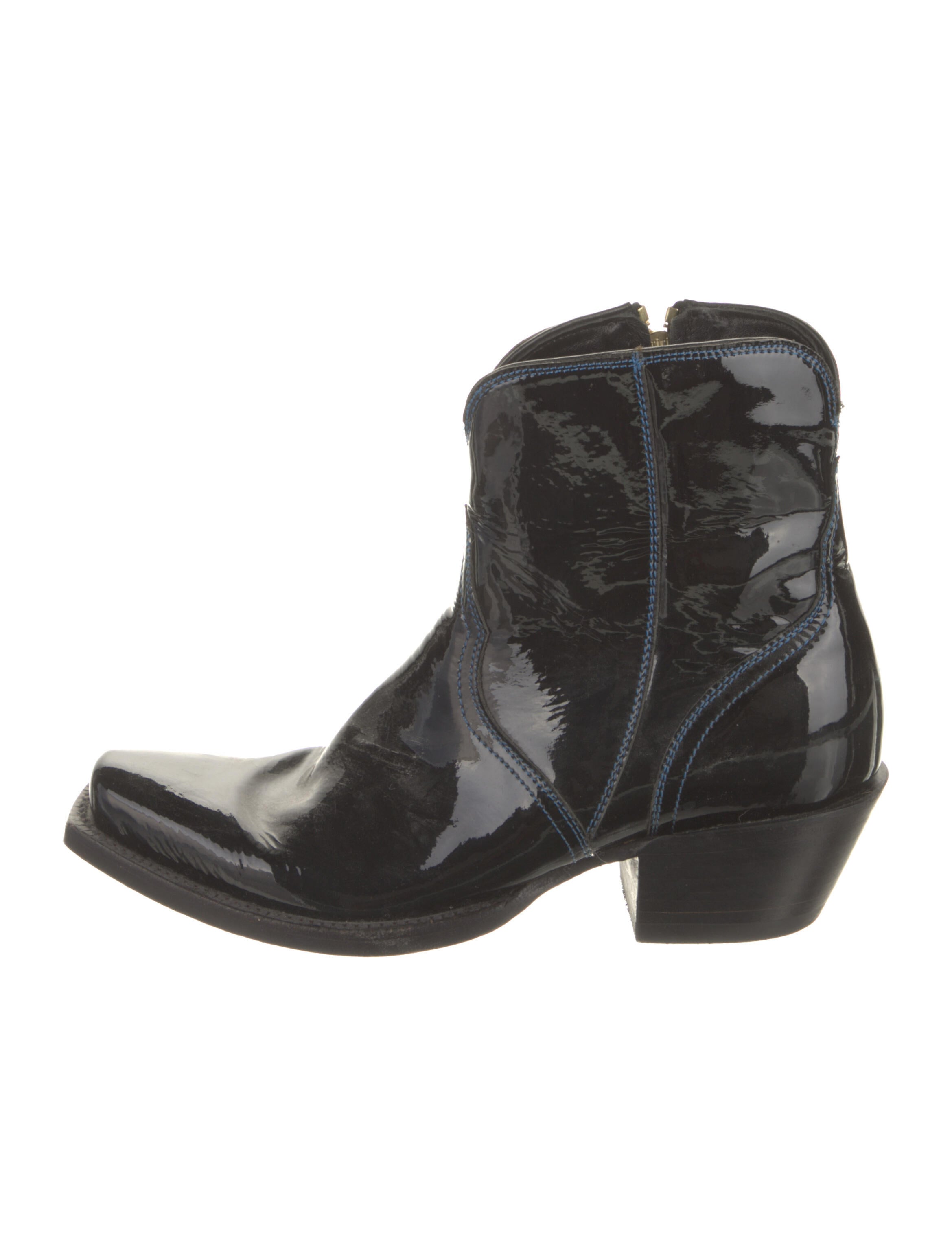Lucchese Patent Leather Embroidered Accent Western Boots - Black Boots ...