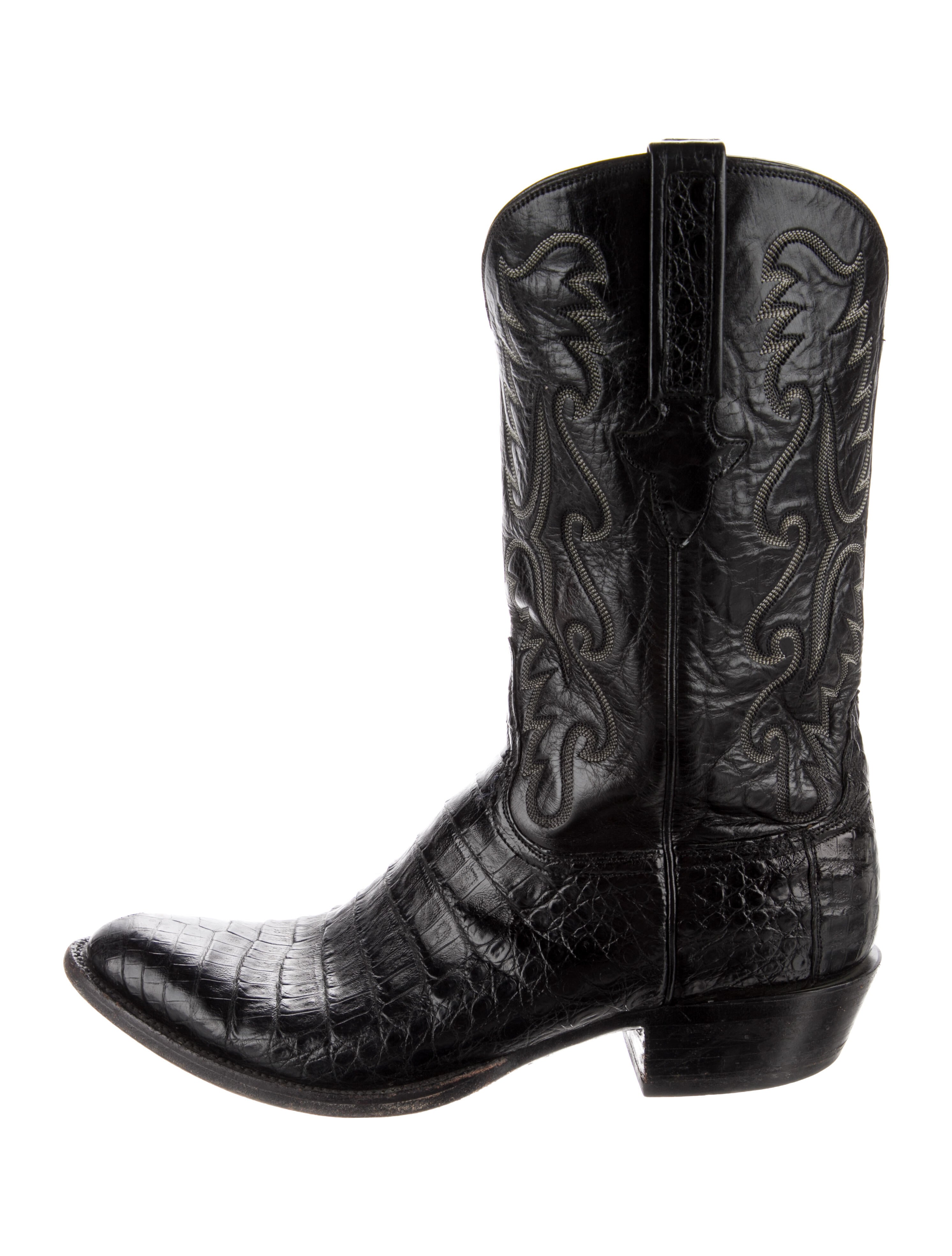 Lucchese Crocodile Embroidered Accent Western Boots - Black Boots ...