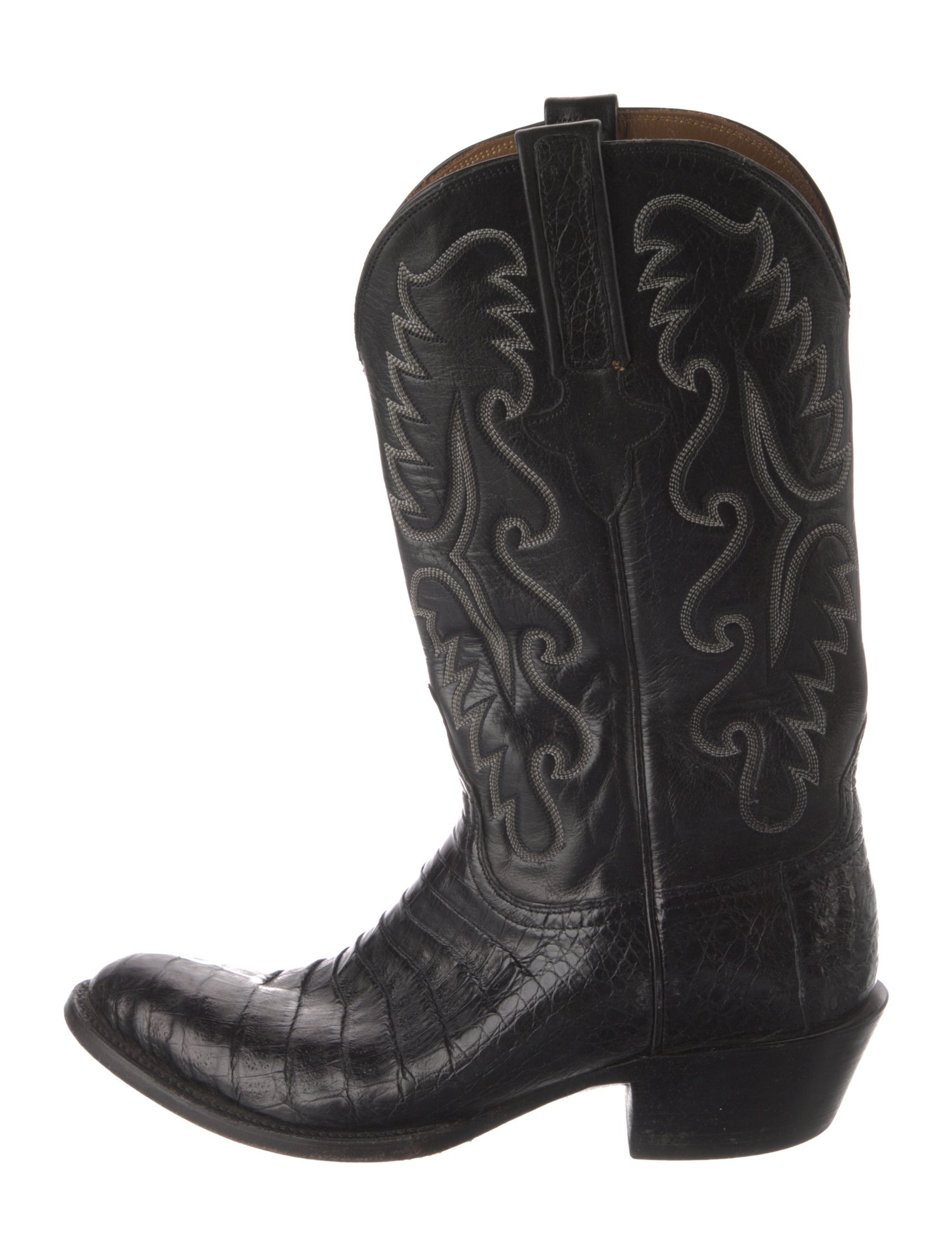 Lucchese Crocodile Embroidered Accent Western Boots - Black Boots ...