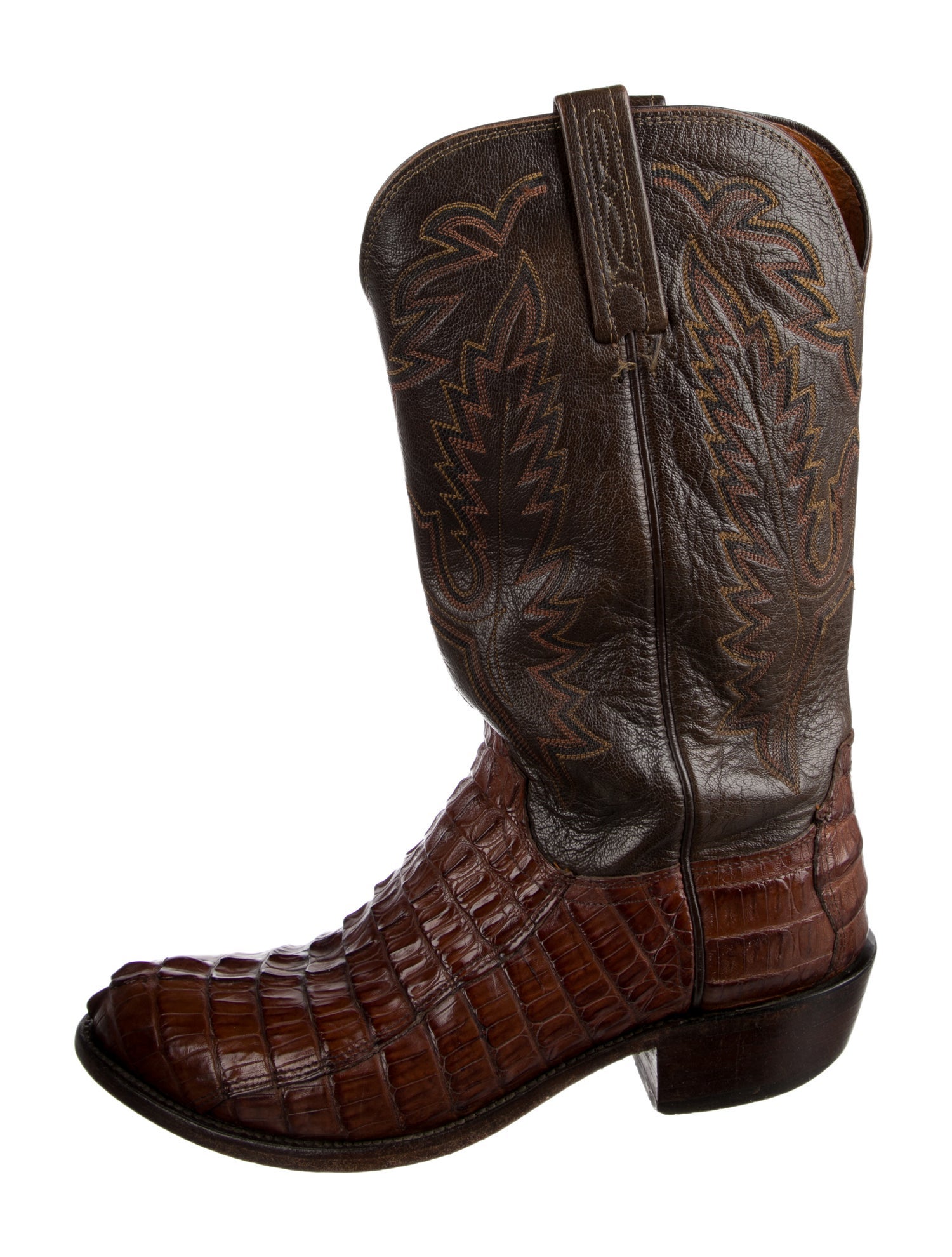 Lucchese Alligator Embroidered Accent Western Boots - Brown Boots ...