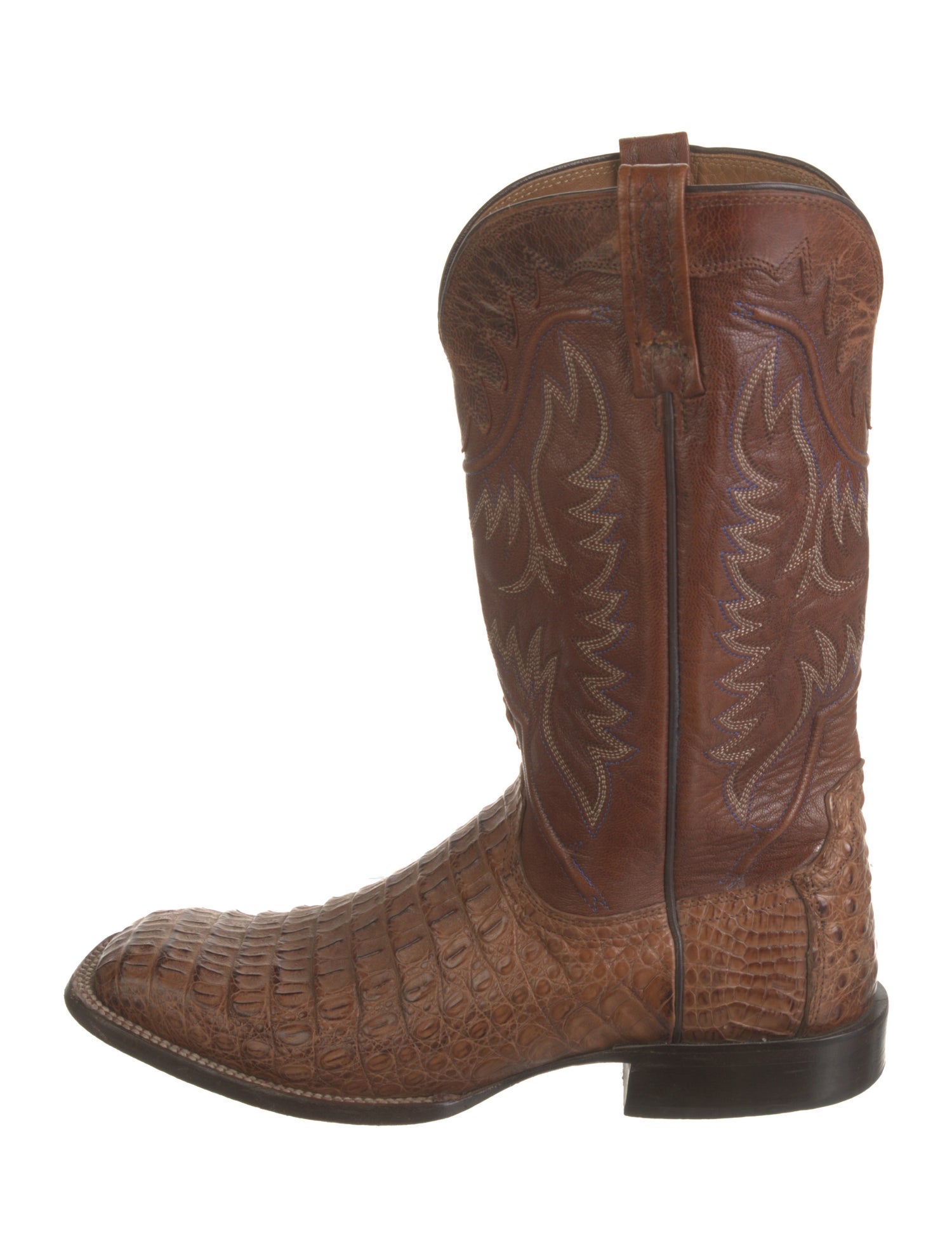Lucchese Crocodile Embroidered Accent Western Boots - Brown Boots ...