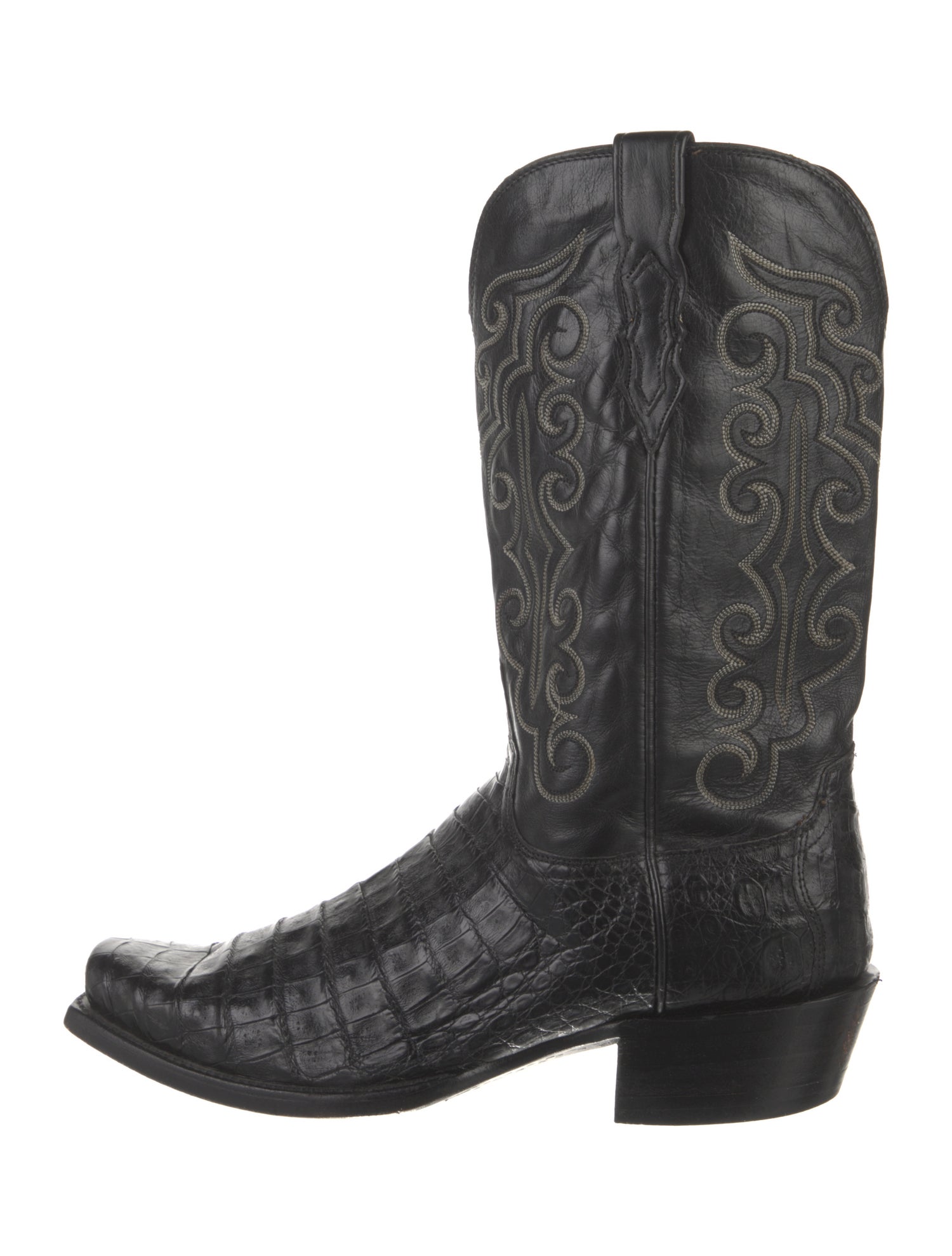 Lucchese Alligator Embroidered Accent Western Boots - Black Boots ...