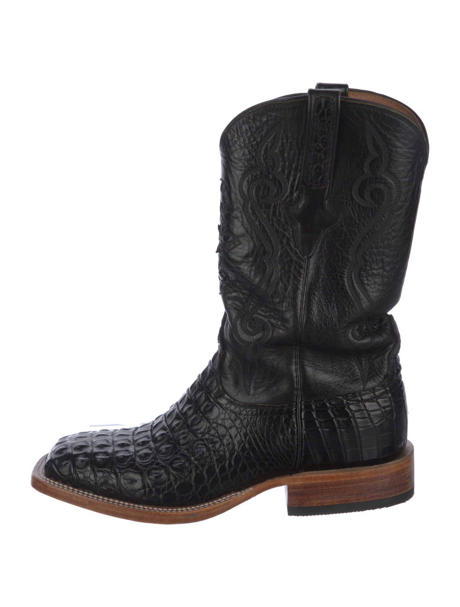 Lucchese Crocodile Embroidered Accent Western Boots - Black Boots ...