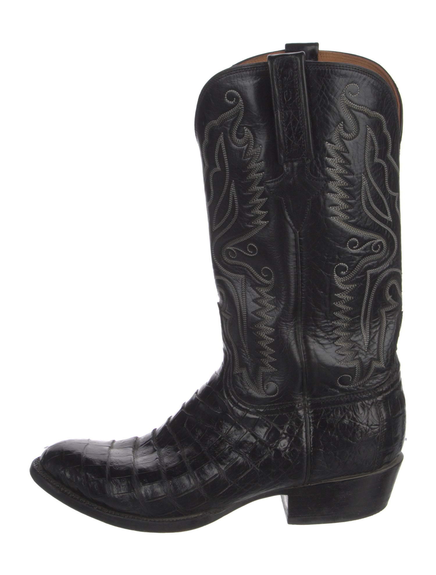 Lucchese Alligator Embroidered Accent Western Boots - Black Boots ...
