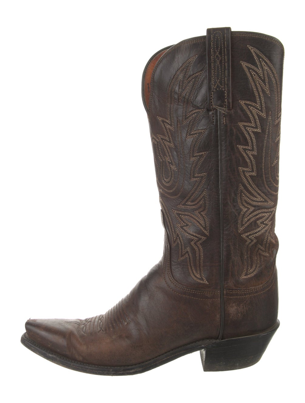 Lucchese Leather Embroidered Accent Western Boots - Brown Boots, Shoes ...