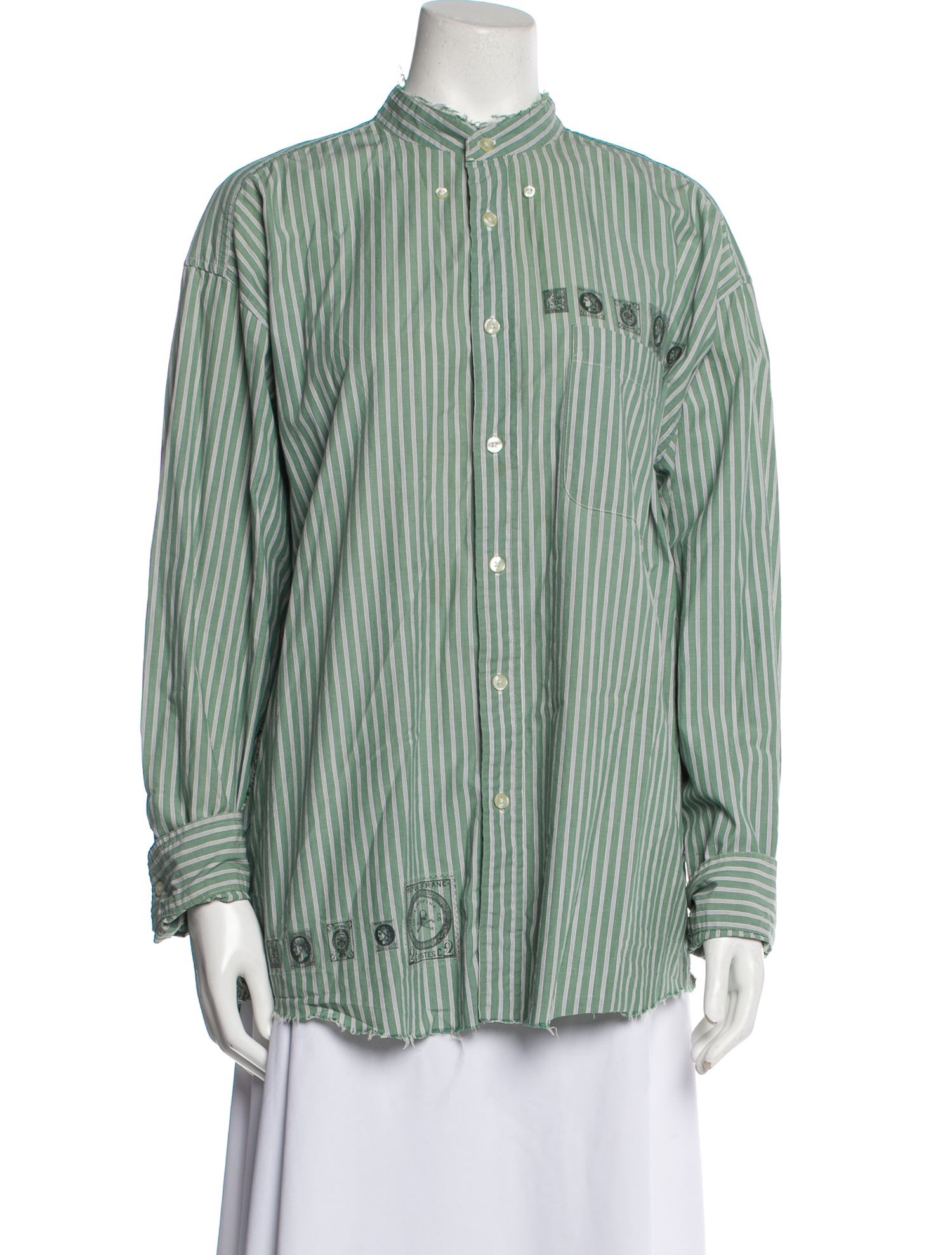 Libertine Striped Mock Neck Button-Up Top - Green Tops, Clothing ...