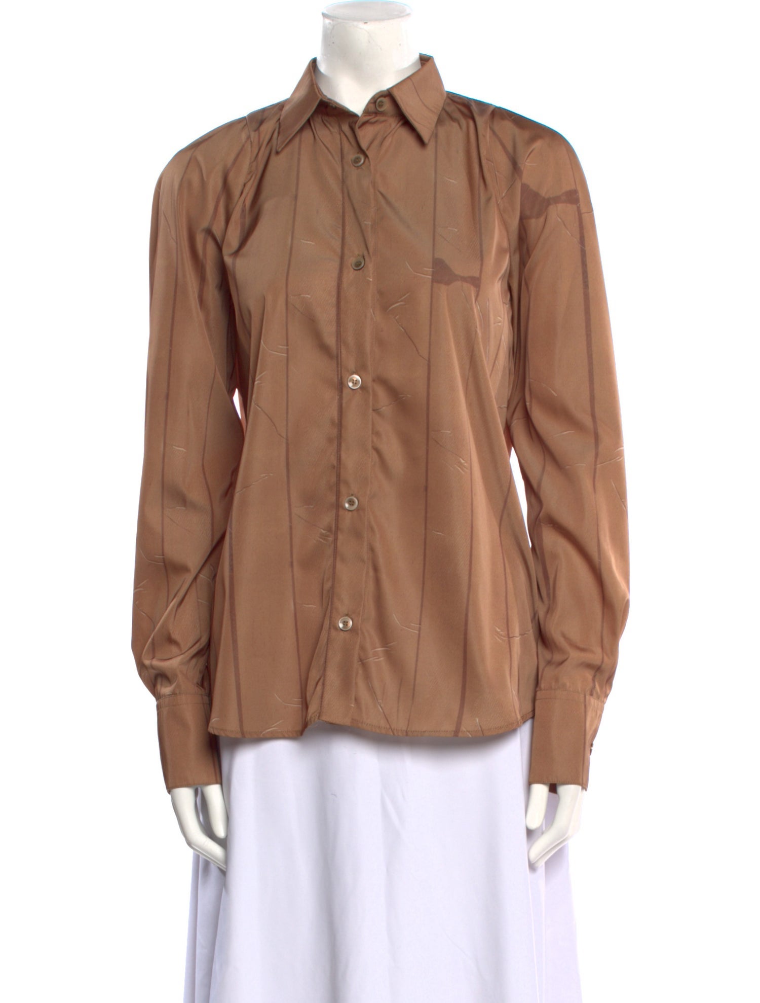 Linder Long Sleeve Button-Up Top - Brown Tops, Clothing - LINDE20845 ...