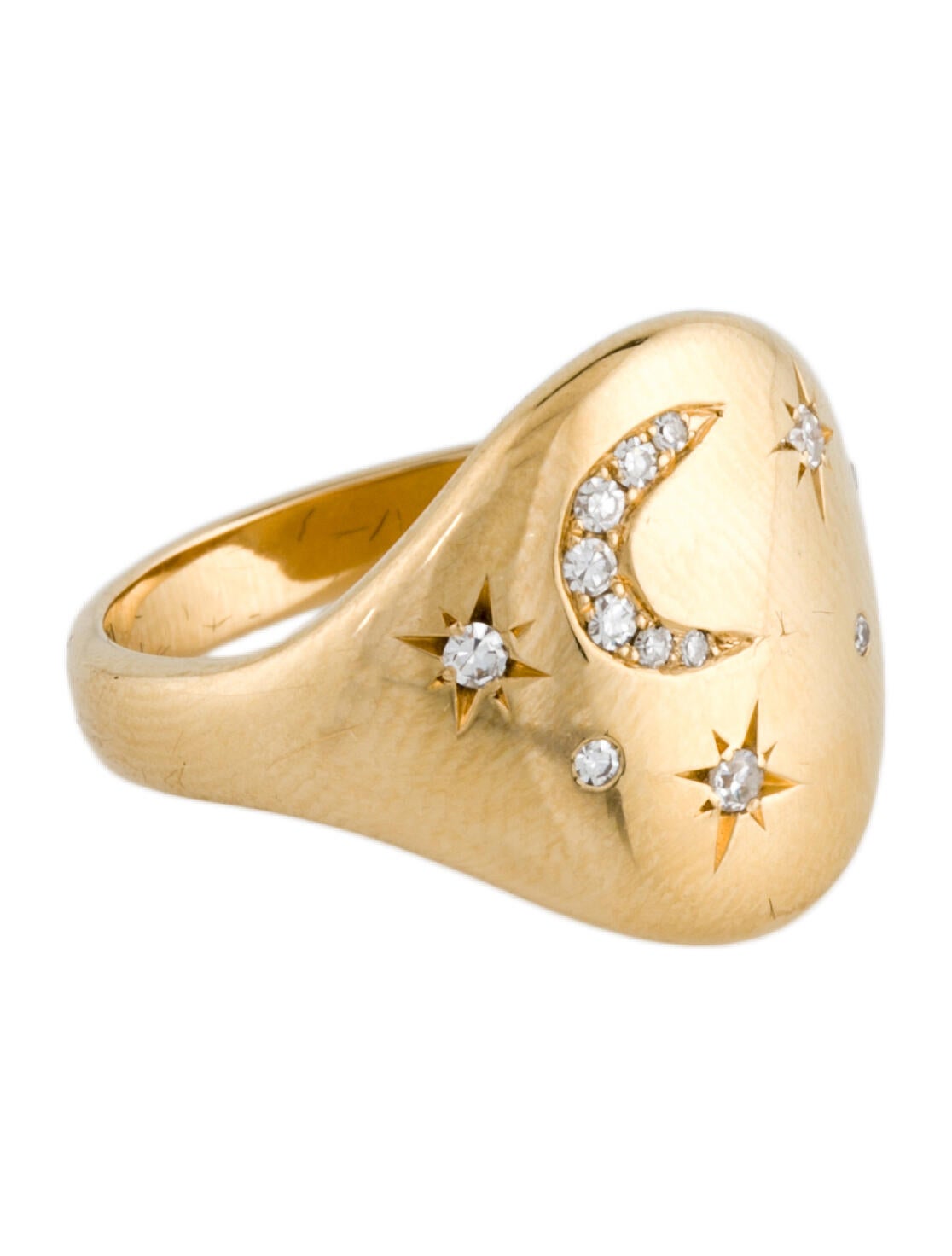 Lisa Des Camps 18K Diamond Moon & Star Signet Ring - 18K Yellow Gold ...