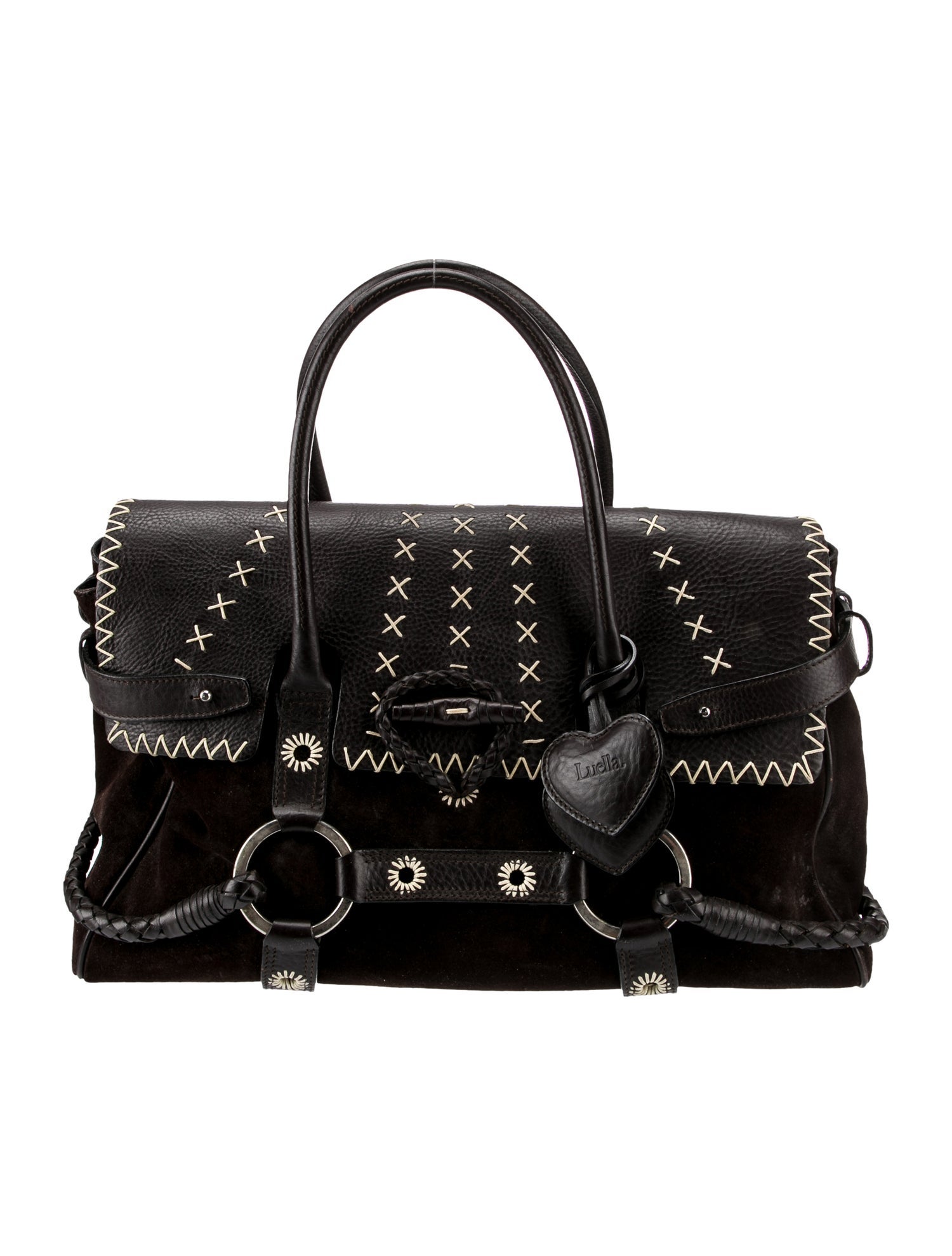 Luella Suede Leather-Trimmed Handle Bag - Brown Handle Bags, Handbags ...