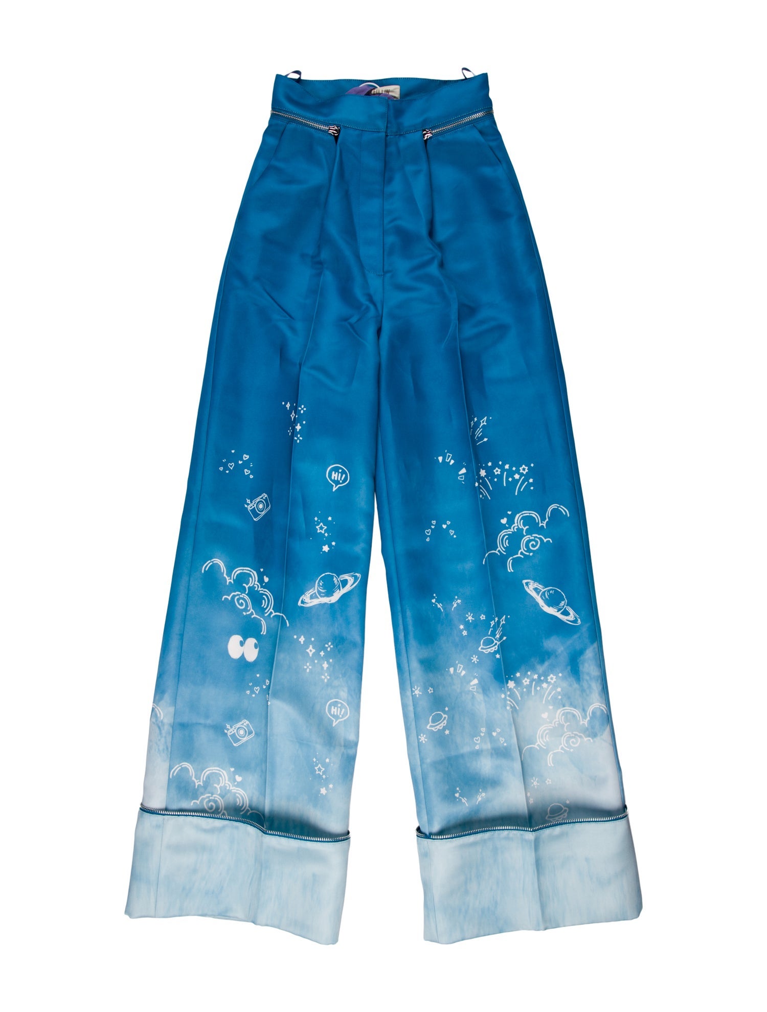 Leo Lin Graphic Print Wide Leg Pants w/ Tags - Blue, 14" Rise Pants ...