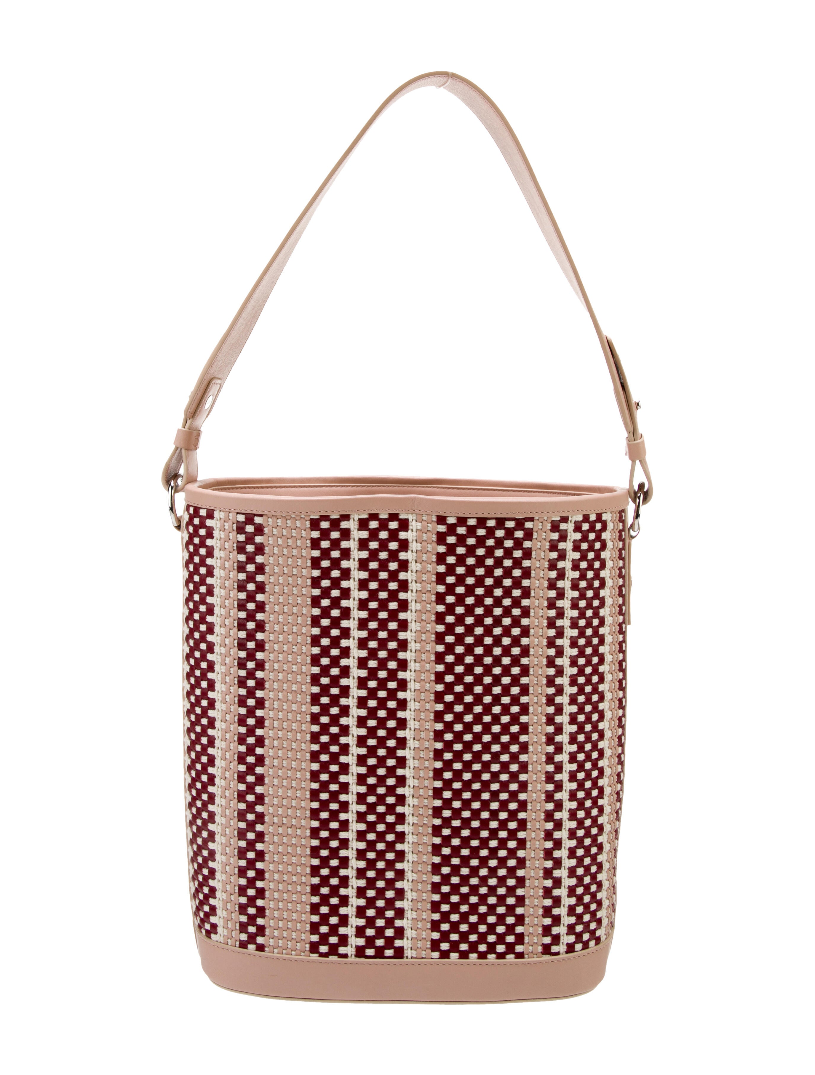 Loro Piana Canvas Trim Leather Bucket Bag - Pink Bucket Bags, Handbags ...