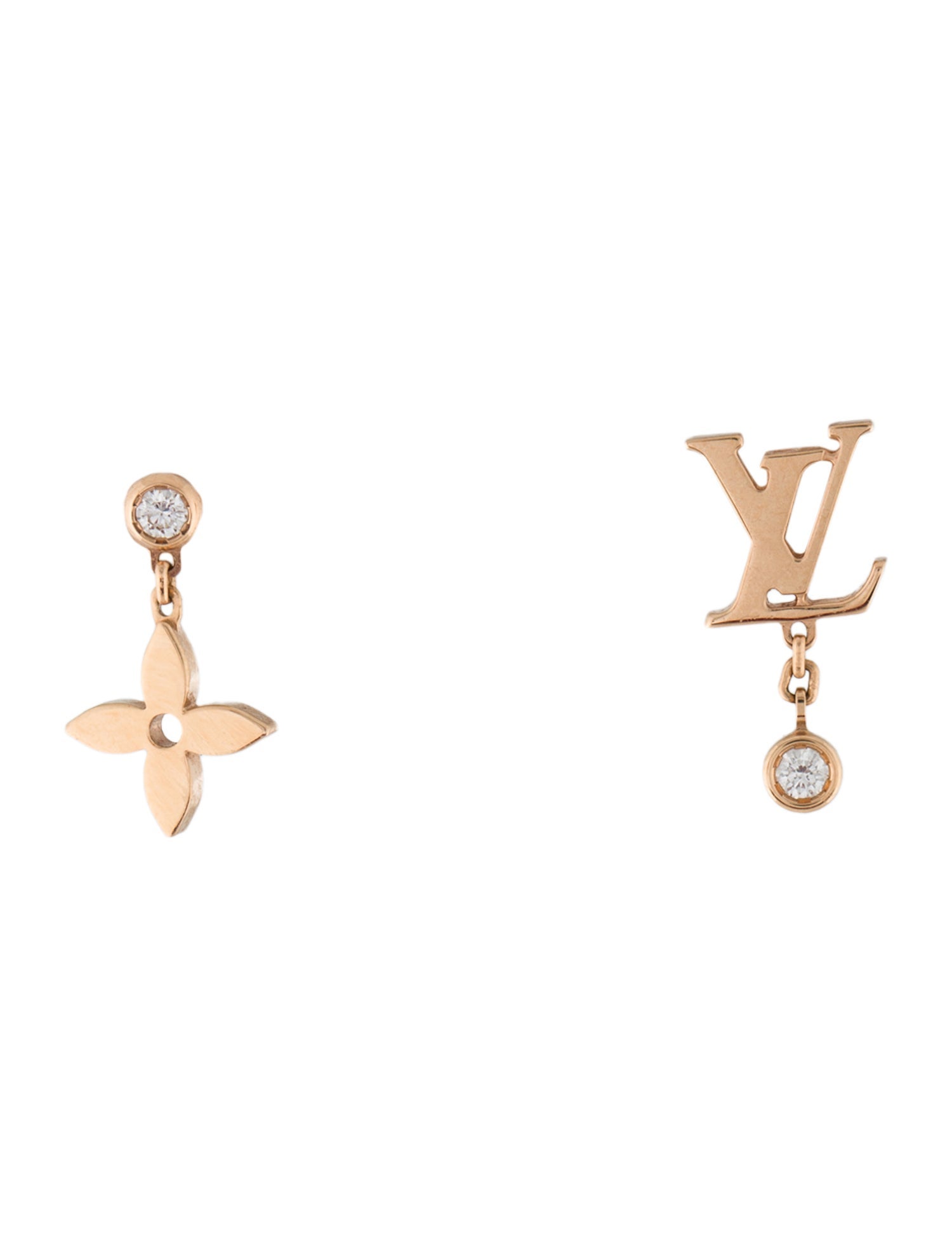 Louis Vuitton 18K Diamond Blossom Mismatched Drop Earrings - 18K Yellow ...
