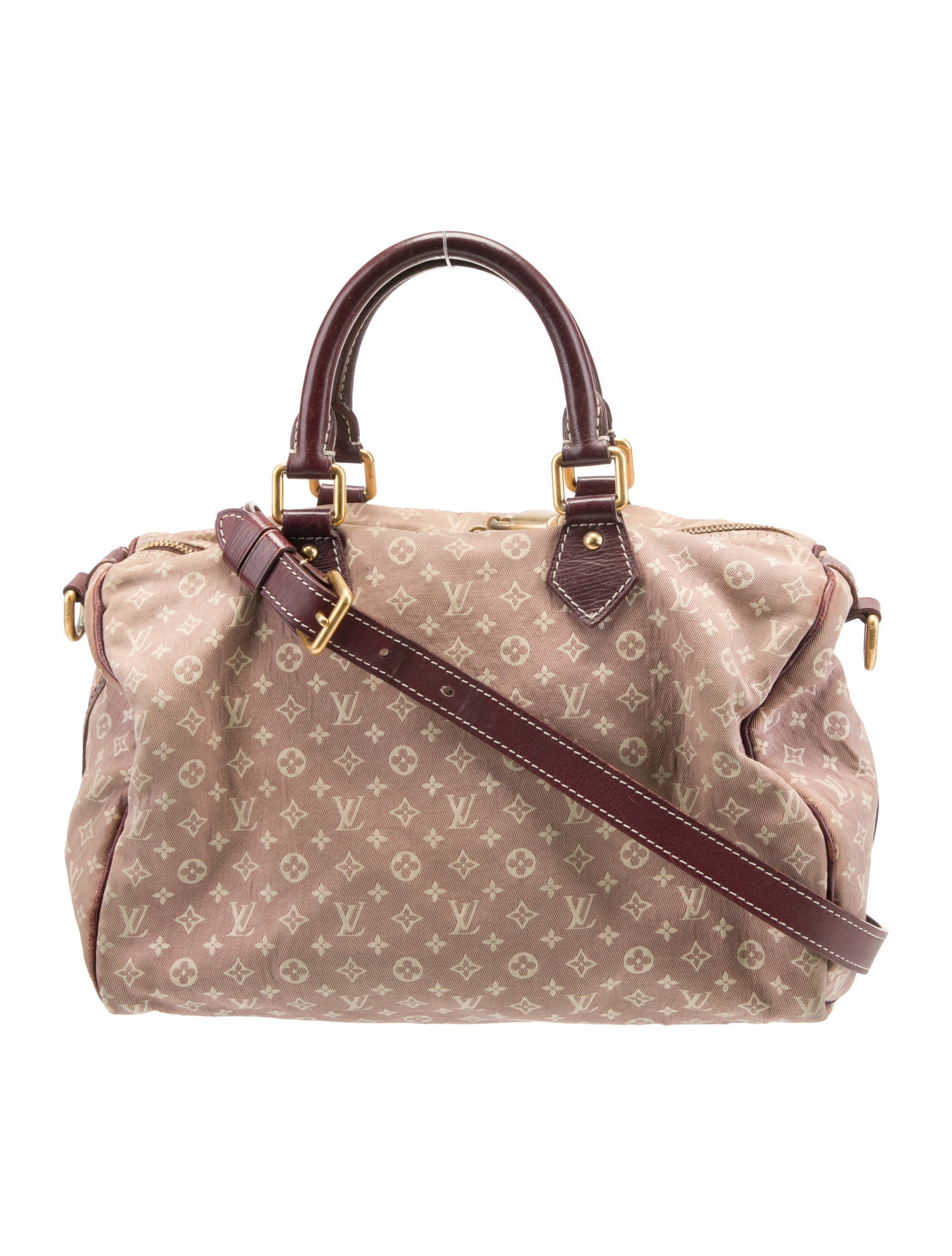 Louis Vuitton Monogram Mini Lin Speedy Bandouliere 30 - Burgundy Handle ...