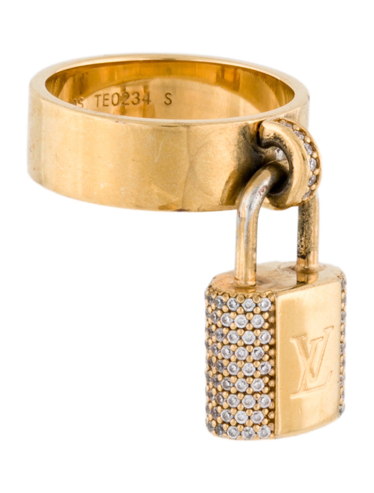 Louis Vuitton Crystal LV Padlock Band Ring - Gold-Plated Band, Rings ...