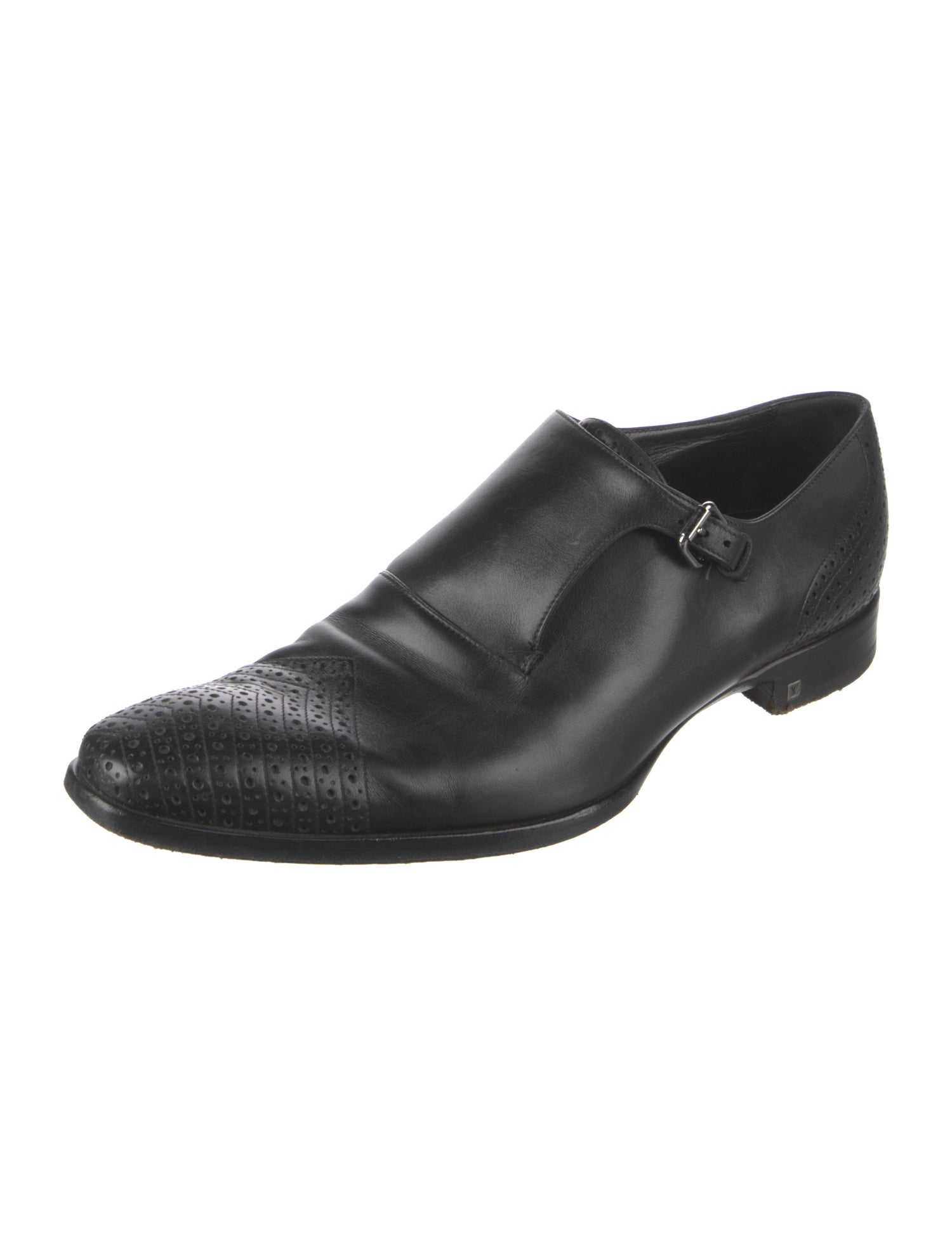 Louis Vuitton Leather Lasercut Accents Monk Straps - Black Monk Straps ...