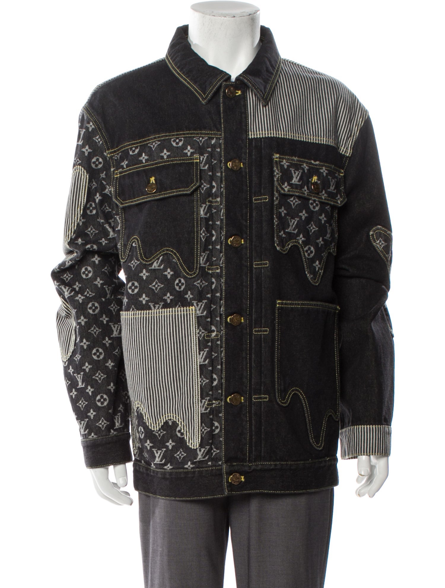 Louis Vuitton x Nigo 2022 Printed Denim Jacket - Black Outerwear ...