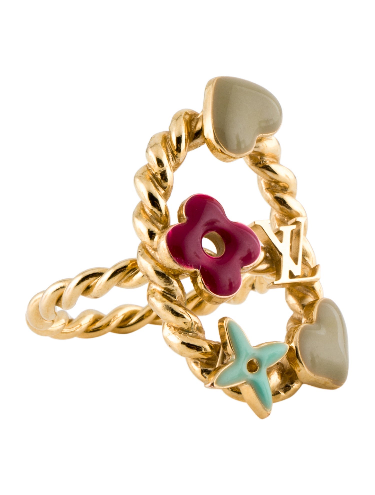 Louis Vuitton Enamel Sweet Monogram Cocktail Ring - Blue, Brass ...
