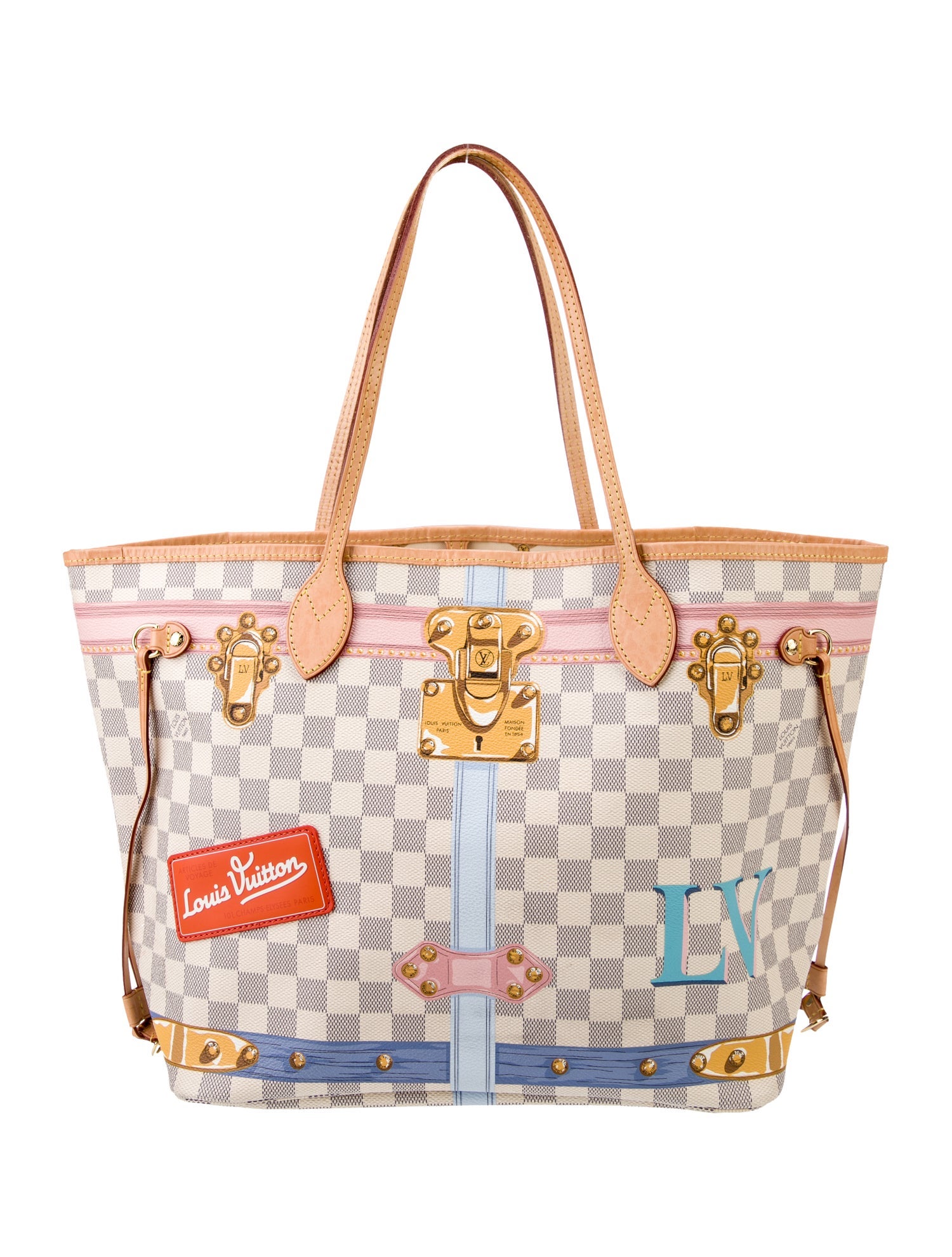 Louis Vuitton Damier Azur Summer Trunks Neverfull MM Tote - Neutrals ...