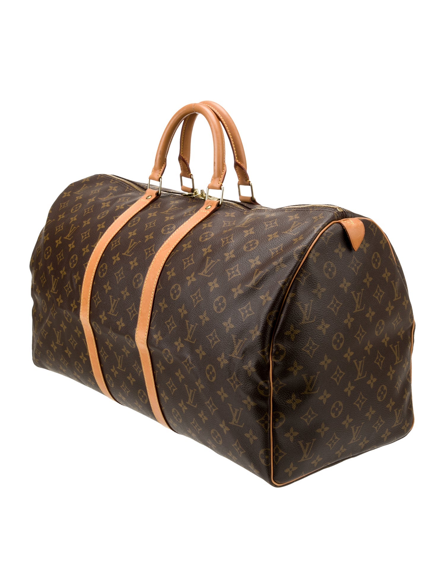 Louis Vuitton Coated Canvas Keepall Bandouliere 55 LV Monogram Vintage - Brown Luggage and ...