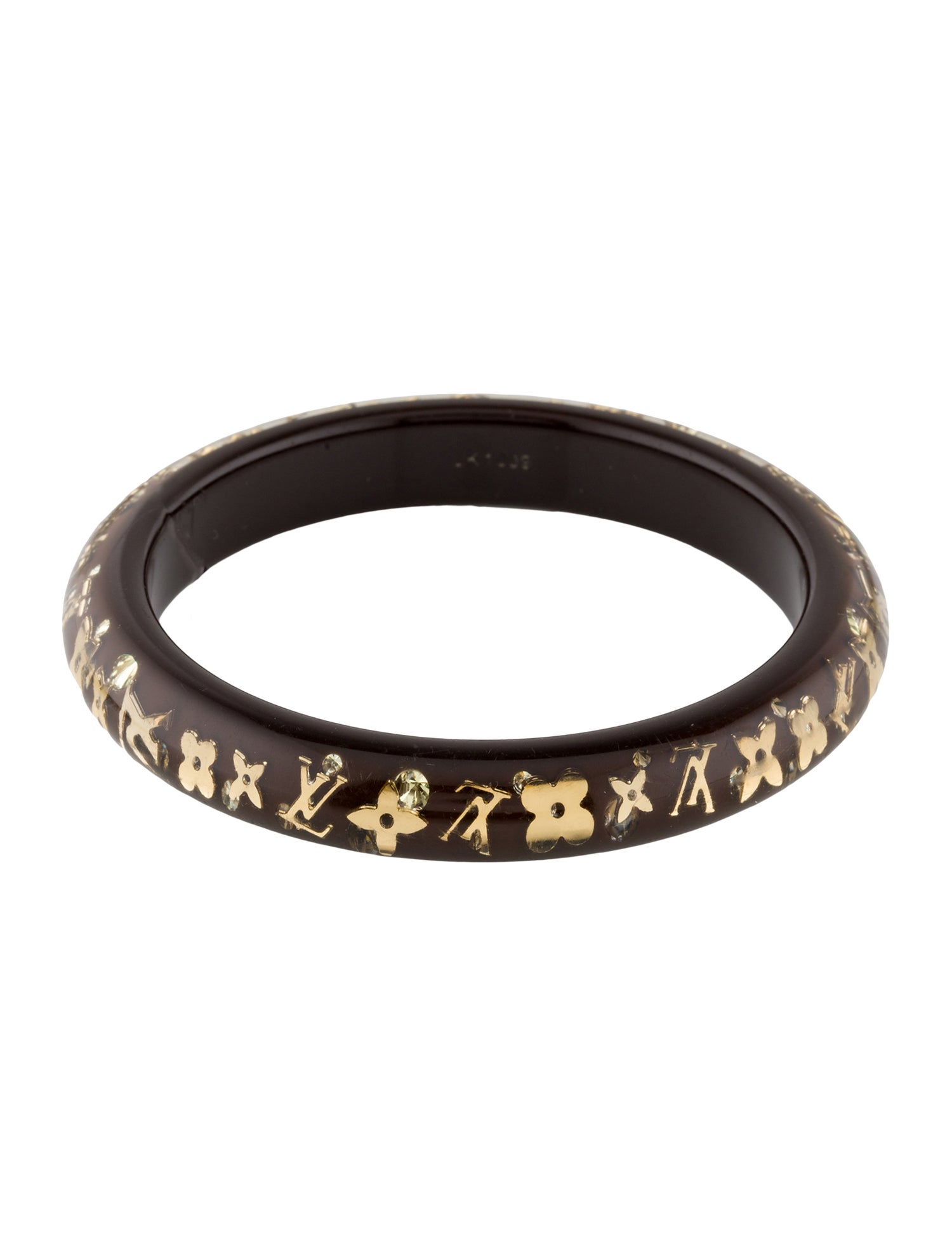 Louis Vuitton Resin & Crystal Narrow Inclusion Bangle - Brown, Brass ...