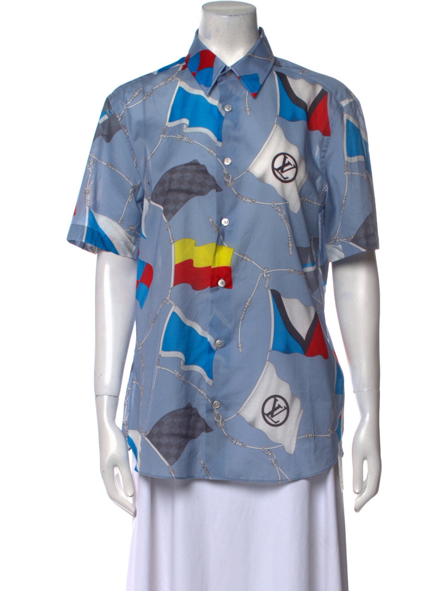 Louis Vuitton 2016 LV Flags Button-Up Top w/ Tags - Blue Tops, Clothing ...