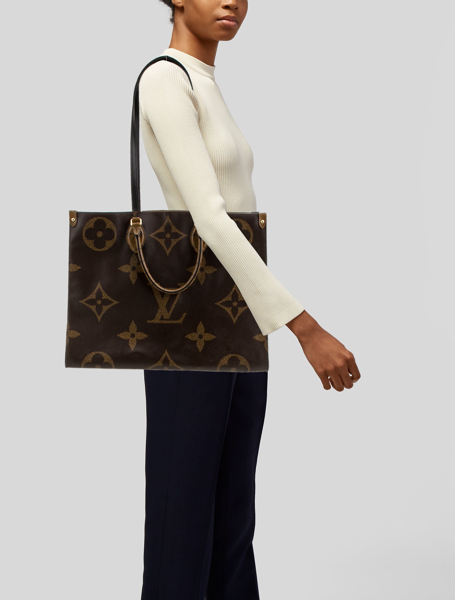 Louis Vuitton Monogram Reverse Onthego Gm Brown Totes Handbags