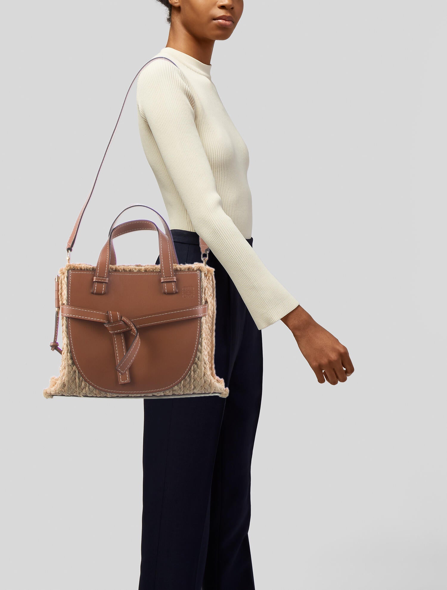 Loewe Raffia Leather-Trimmed Gate Bag - Brown Totes, Handbags ...