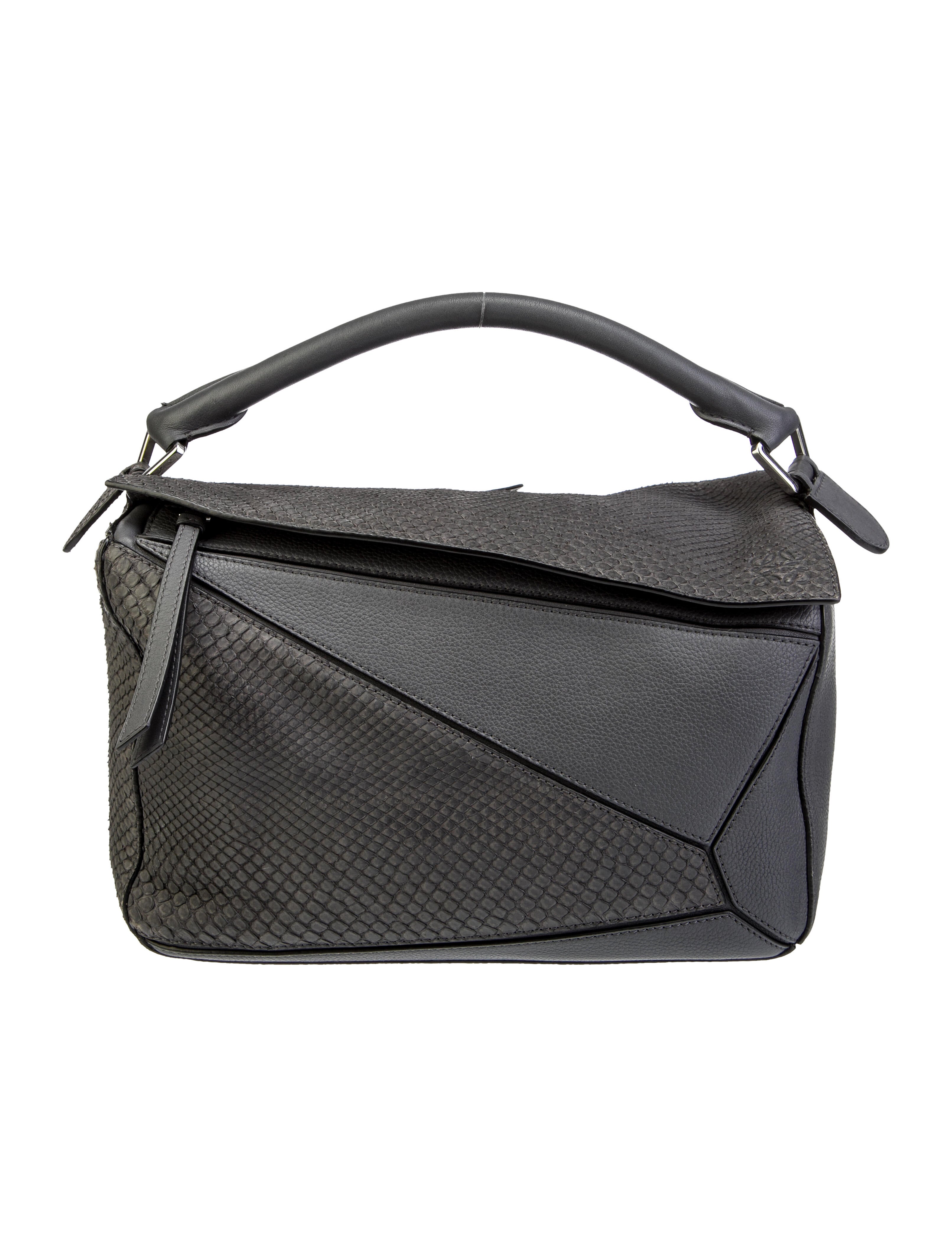 Loewe Medium Python-Trimmed Puzzle Bag - Grey Handle Bags, Handbags - LOW55377 | The RealReal