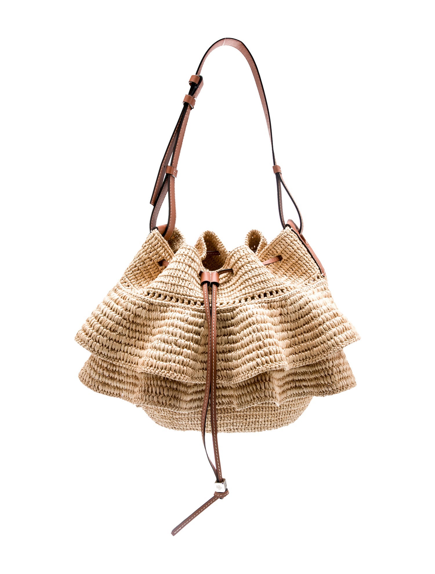 Loewe Raffia Balloon Ruffle Bag - Neutrals Bucket Bags, Handbags ...