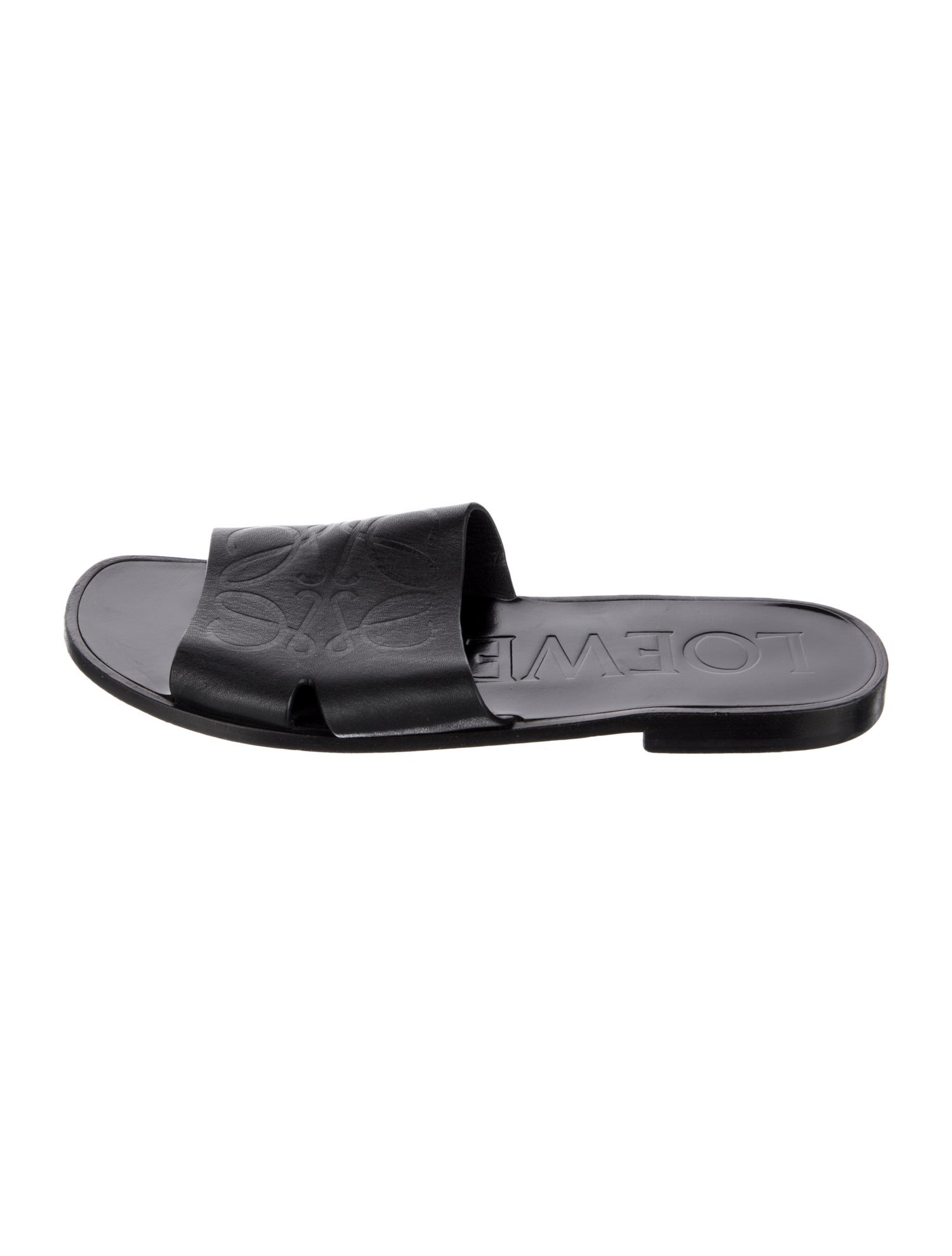 Loewe Signature Logo Leather Slides - Black Sandals, Shoes - LOW82492 ...