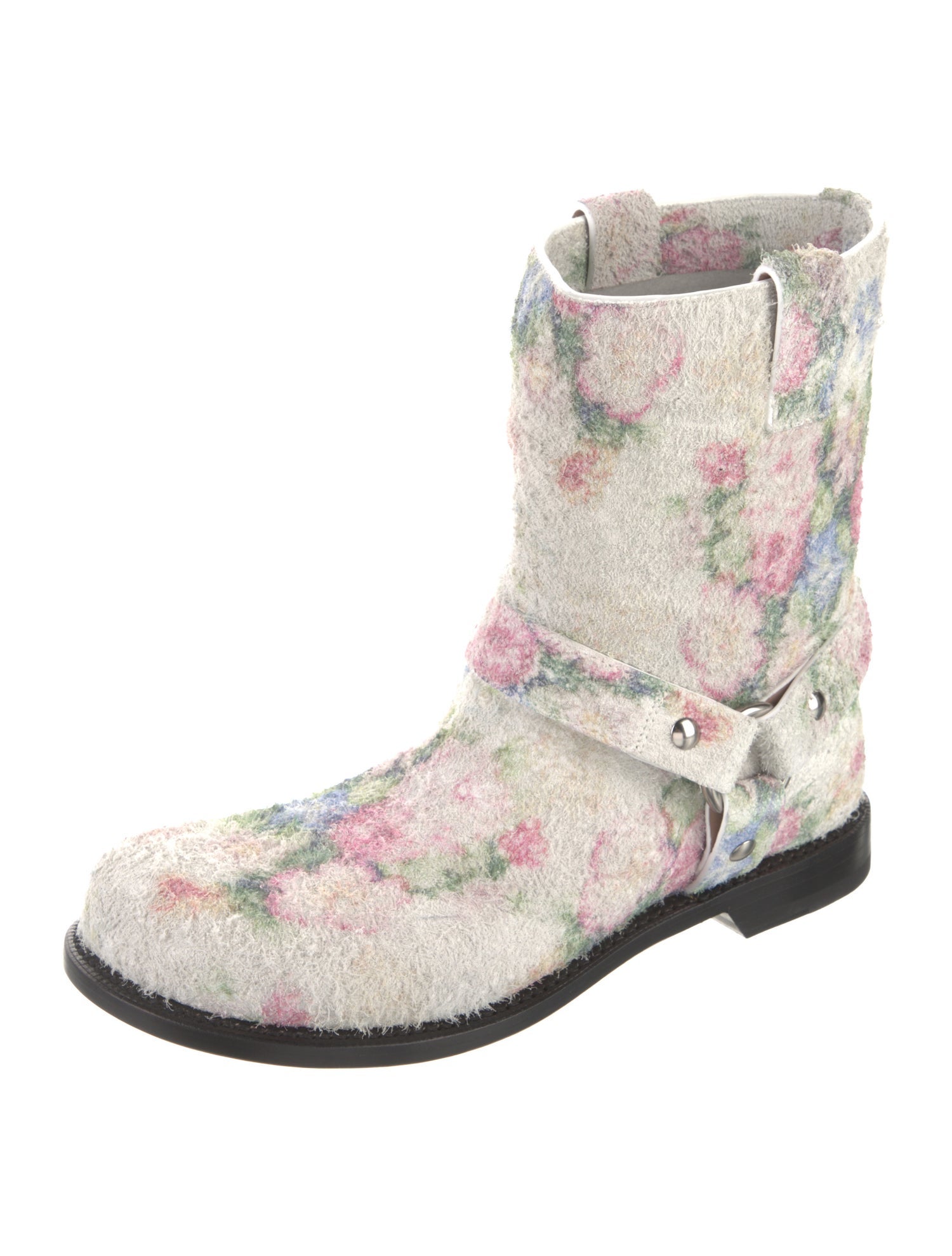 Loewe Suede Floral Print Moto Boots - White Boots, Shoes - LOW85960 ...
