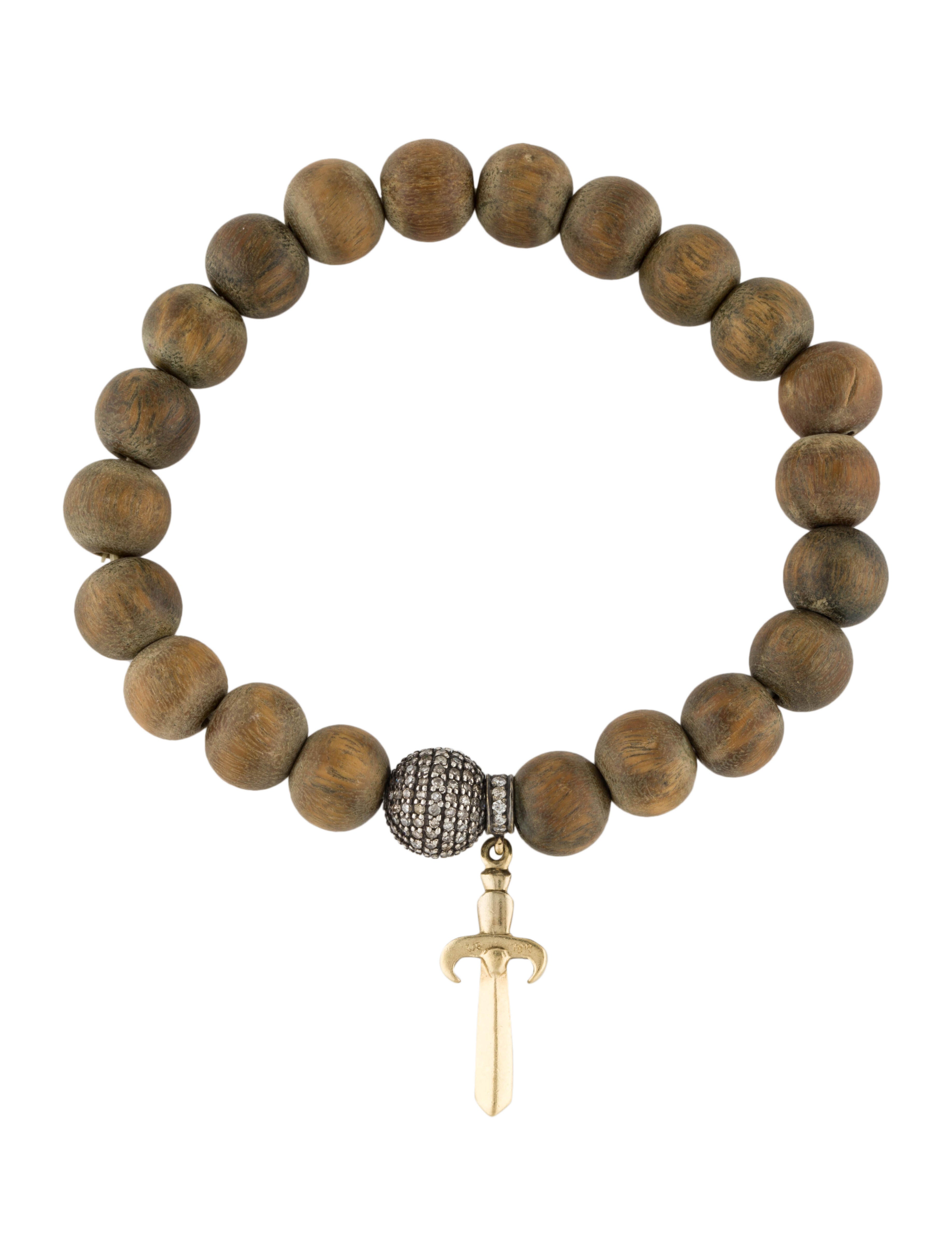 Loree Rodkin Diamond & Wood Bead Dagger Stretch Bracelet - 18K Yellow ...