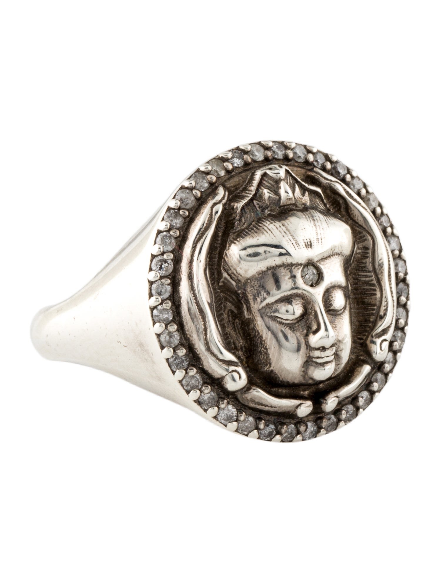 Sheryl Lowe Diamond Guan Yin Signet Ring - Sterling Silver Signet Ring ...