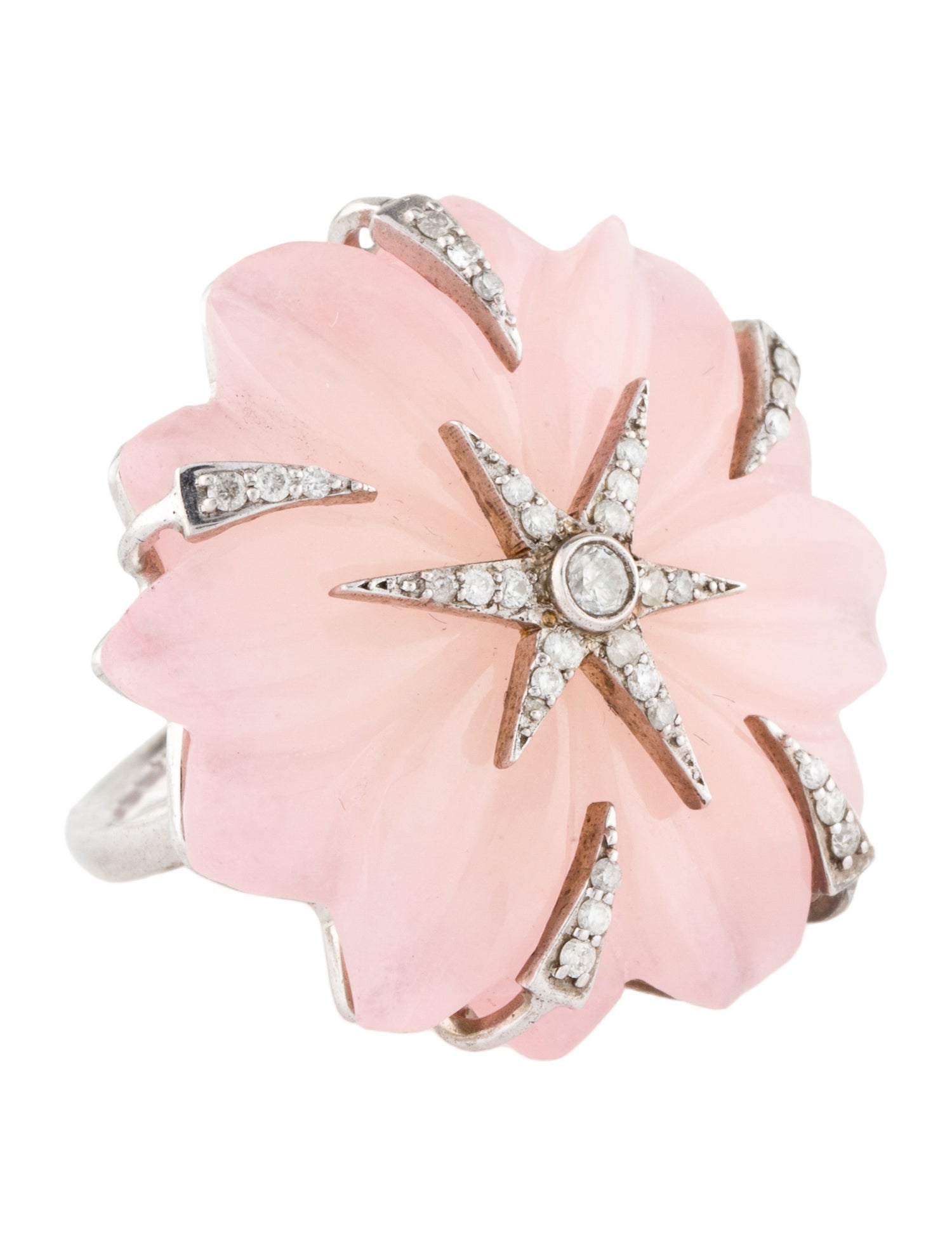 Sheryl Lowe Dyed Jadeite & Diamond Flower Cocktail Ring - Sterling ...