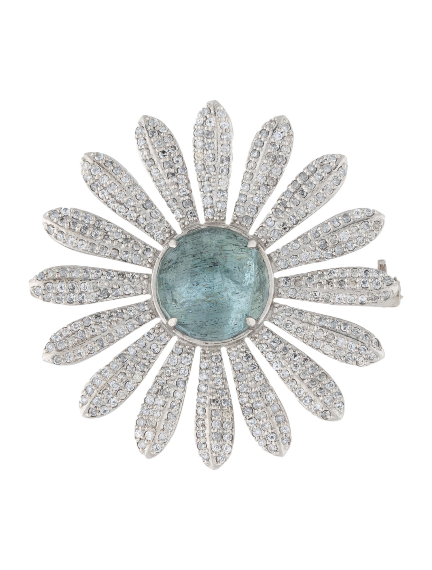 Sheryl Lowe Aquamarine & Diamond Flower Brooch - Sterling Silver ...