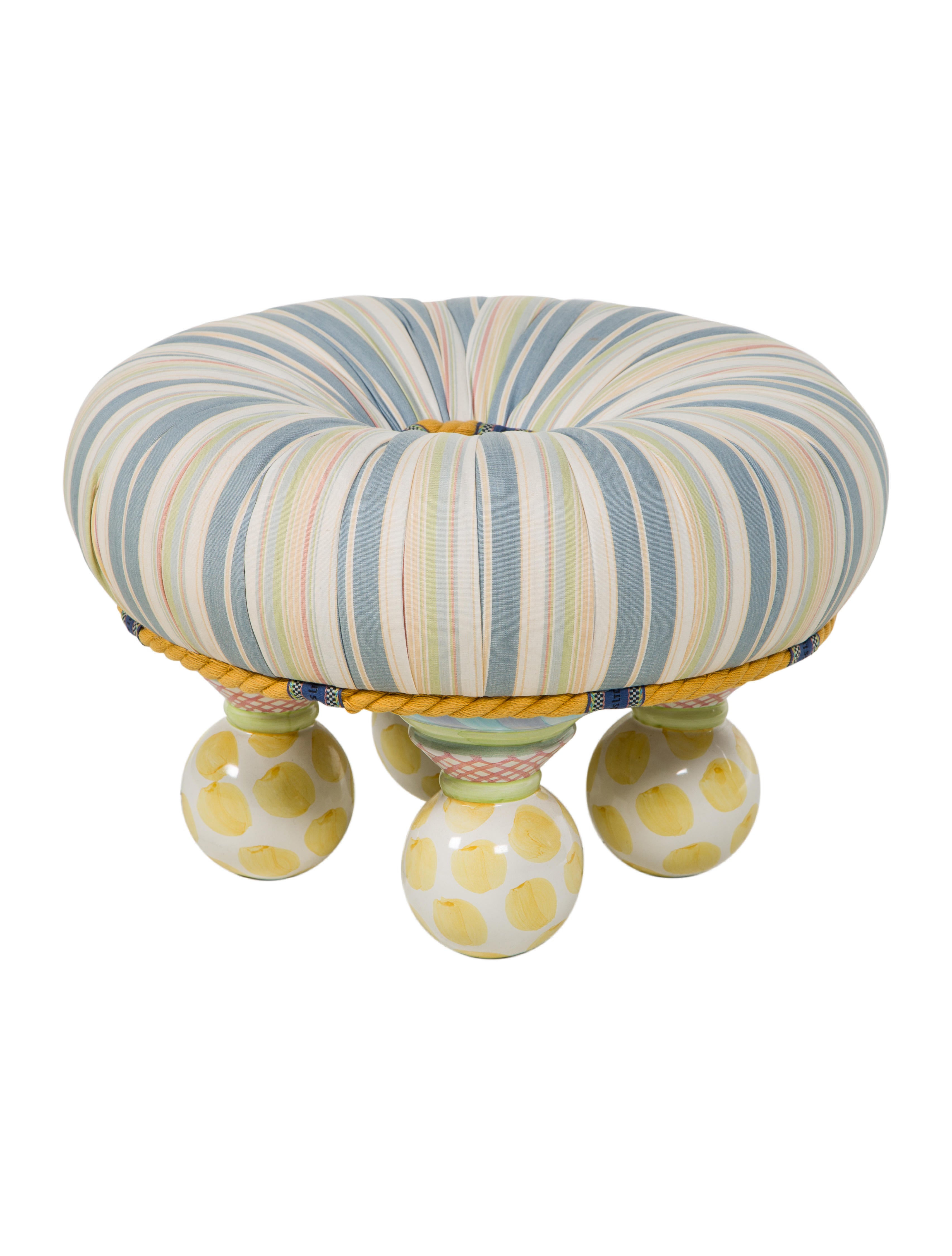MacKenzie-Childs Compass Rose Ottoman - Blue Ottomans & Benches, Furniture - MACKC20659 | The ...