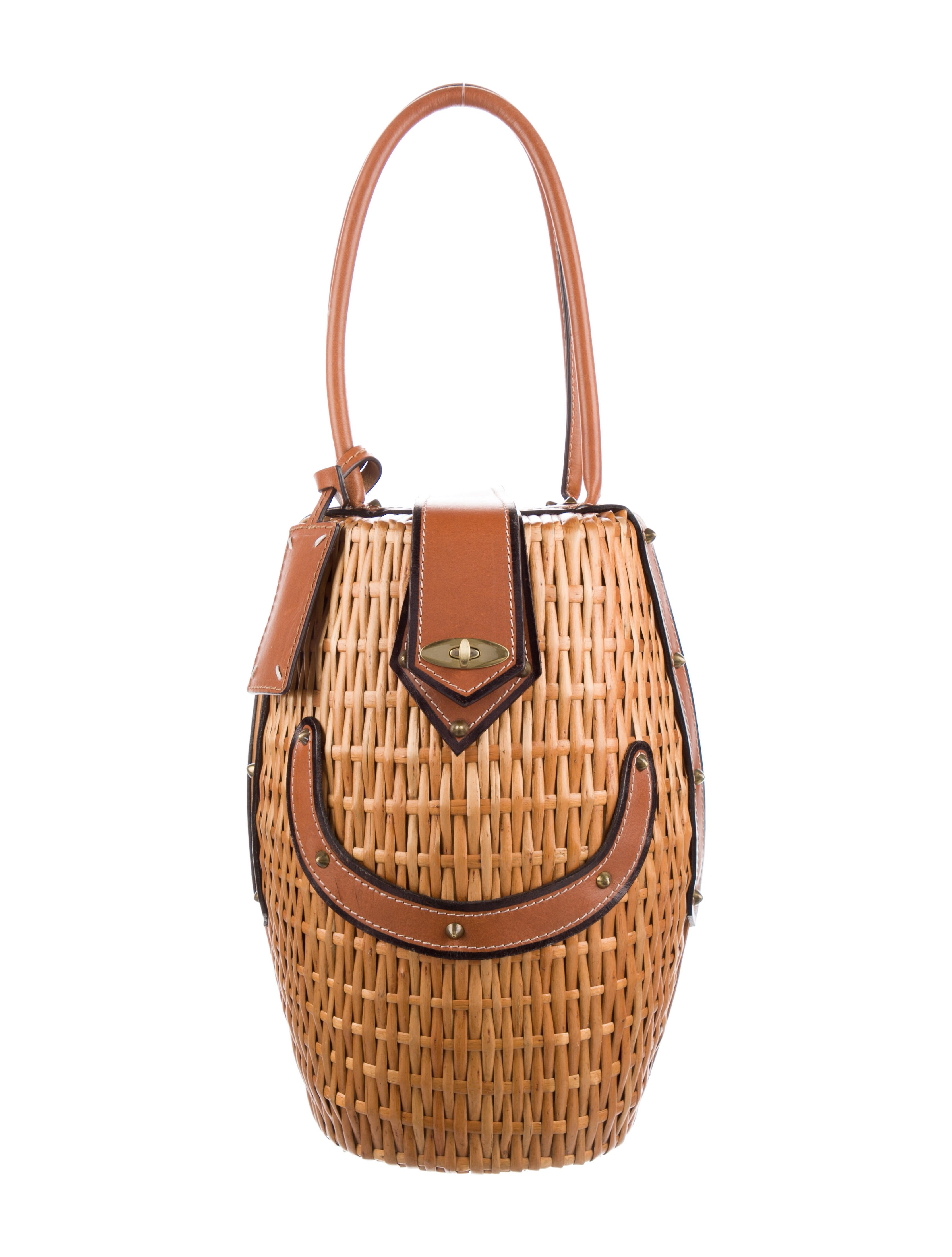 Maison Margiela Leather Trimmed Raffia Bucket Bag - Brown Bucket Bags ...