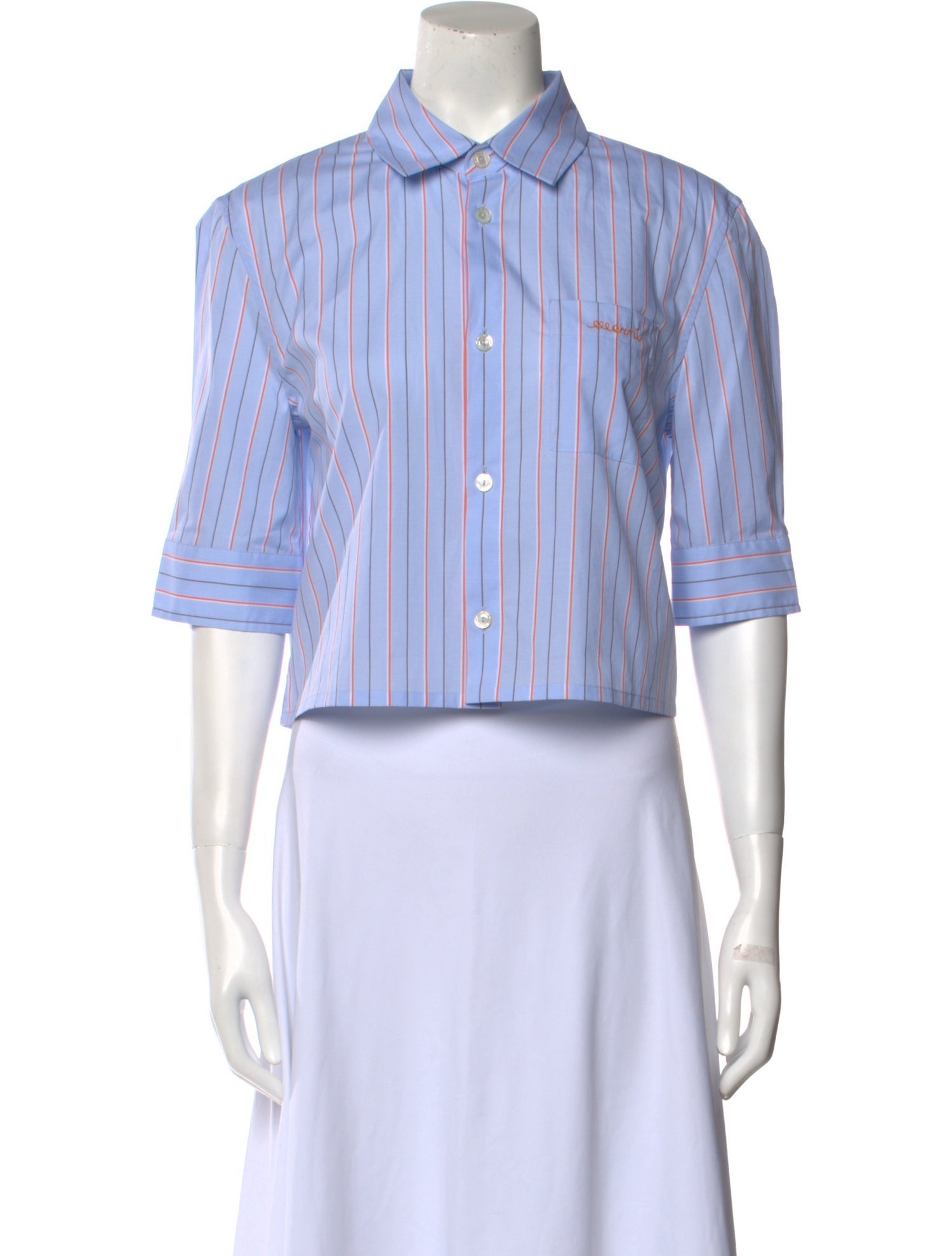 Marni Striped Short Sleeve Button-Up Top w/ Tags - Blue Tops, Clothing ...