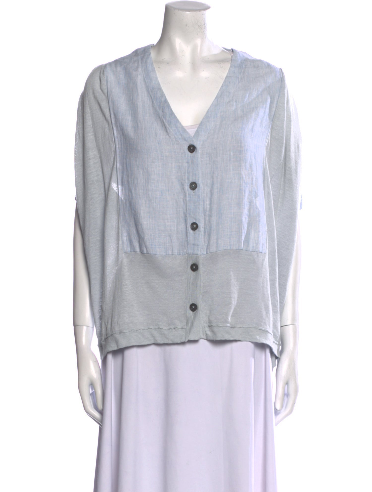 Marni V-Neck Three-Quarter Sleeve Button-Up Top - Blue Tops, Clothing ...