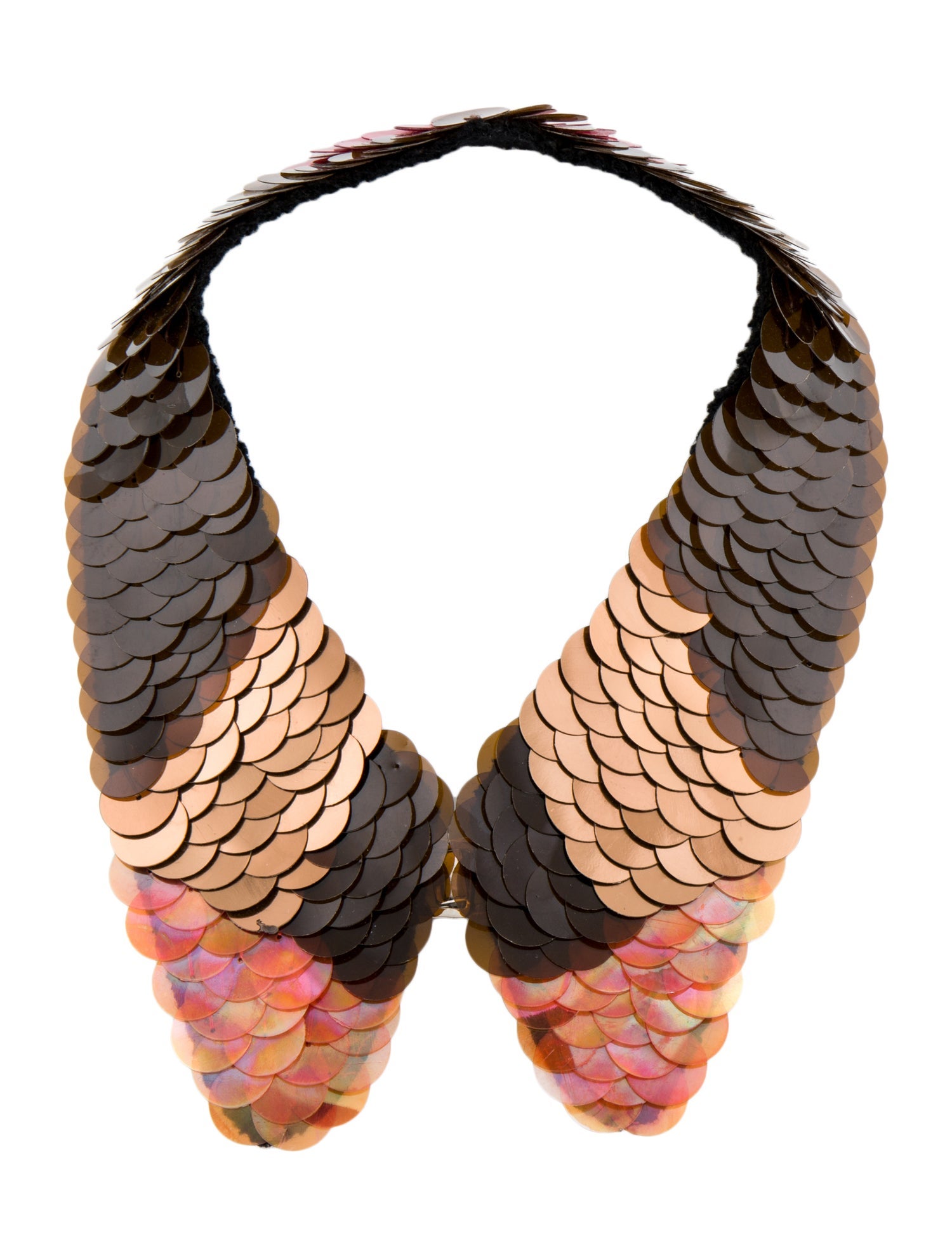 Marni Fabric & Sequin Collar Necklace - Brown, Silver-Tone Metal Collar ...