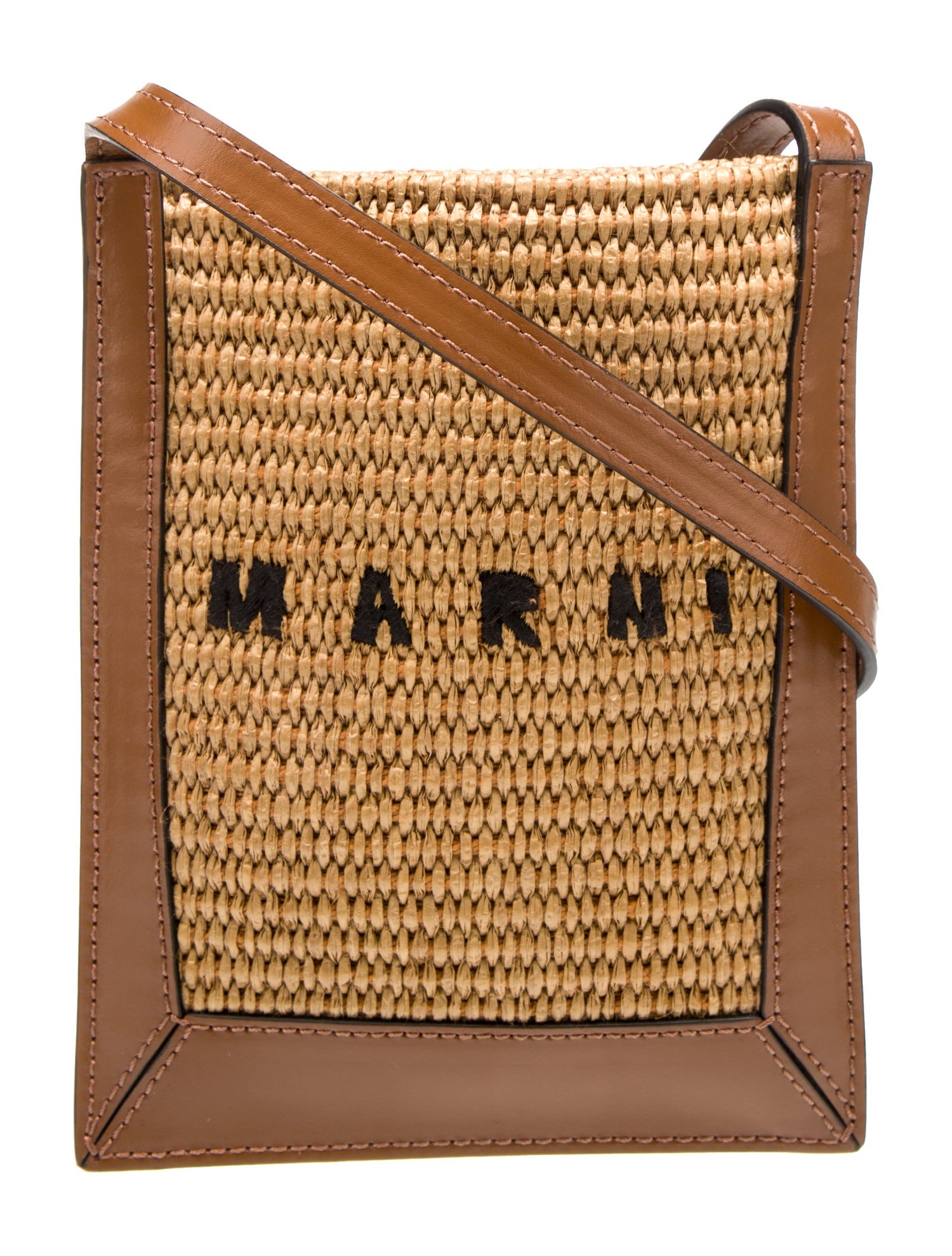 Marni Leather-Trim Straw Crossbody Bag - Brown Crossbody Bags, Handbags ...